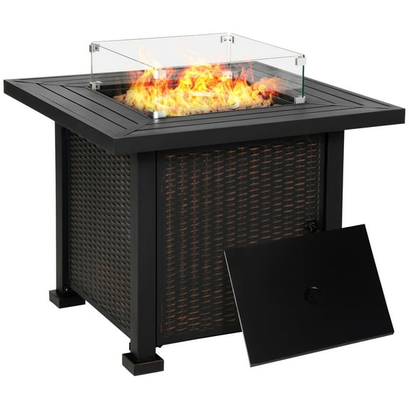 34 Inch Square Gas Fire Pit | 2 - IN - 1 Design with Convenient Lid ...