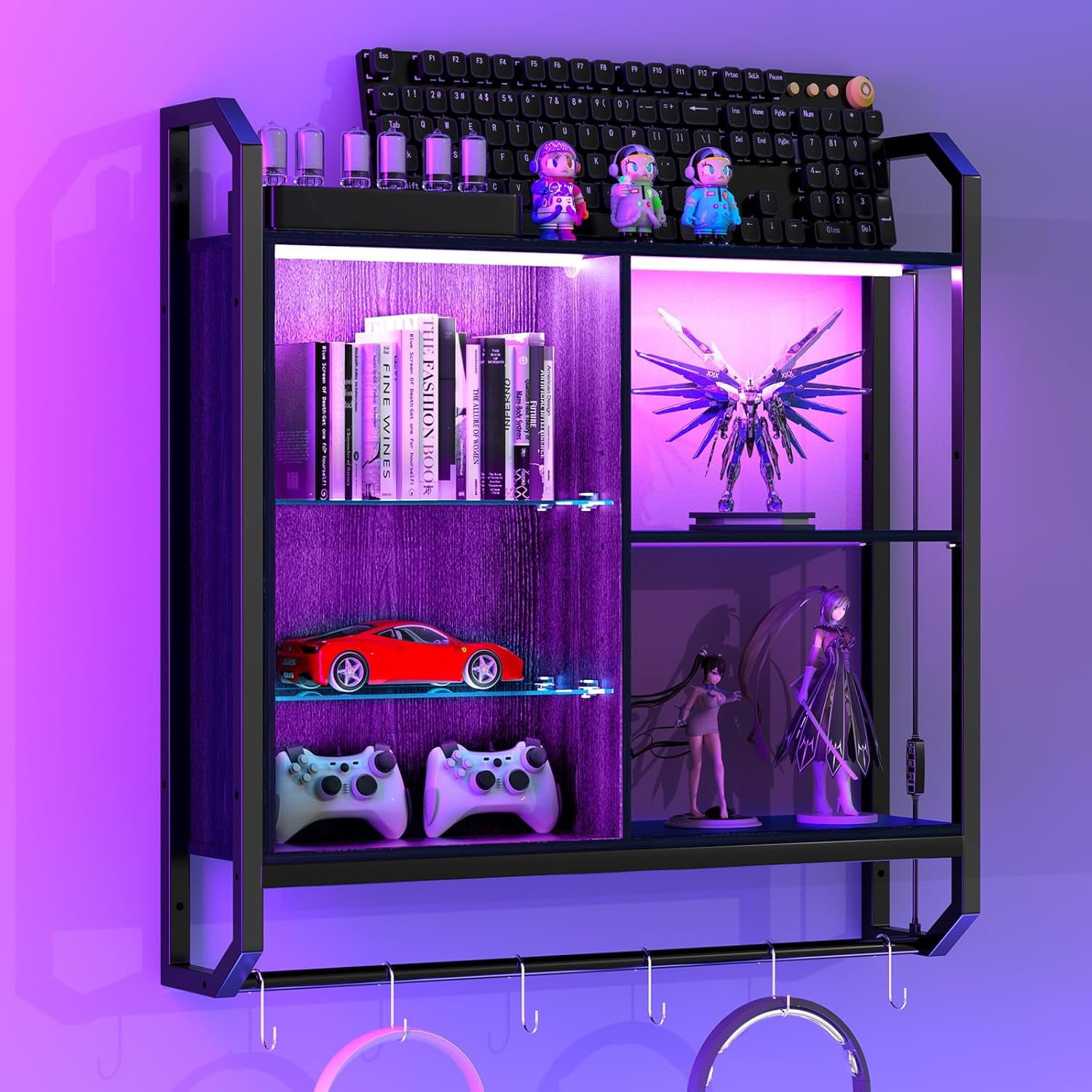 34" LED Floating Wall Shelf – Wall Mounted Gaming Shelf with Adjustable ...