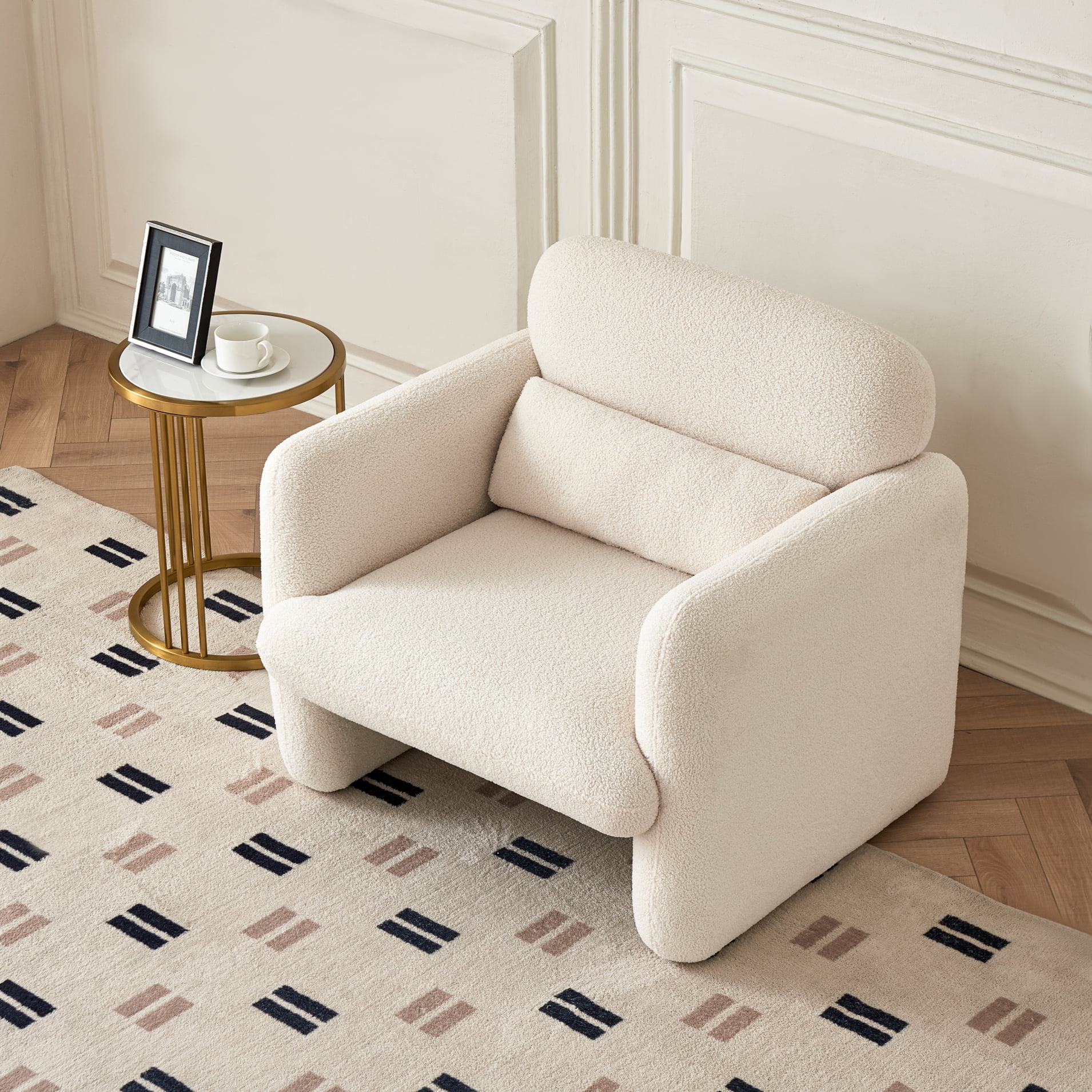 34" Lamb Fleece Fabric Accent Chair, Modern Single Sofa with Support ...