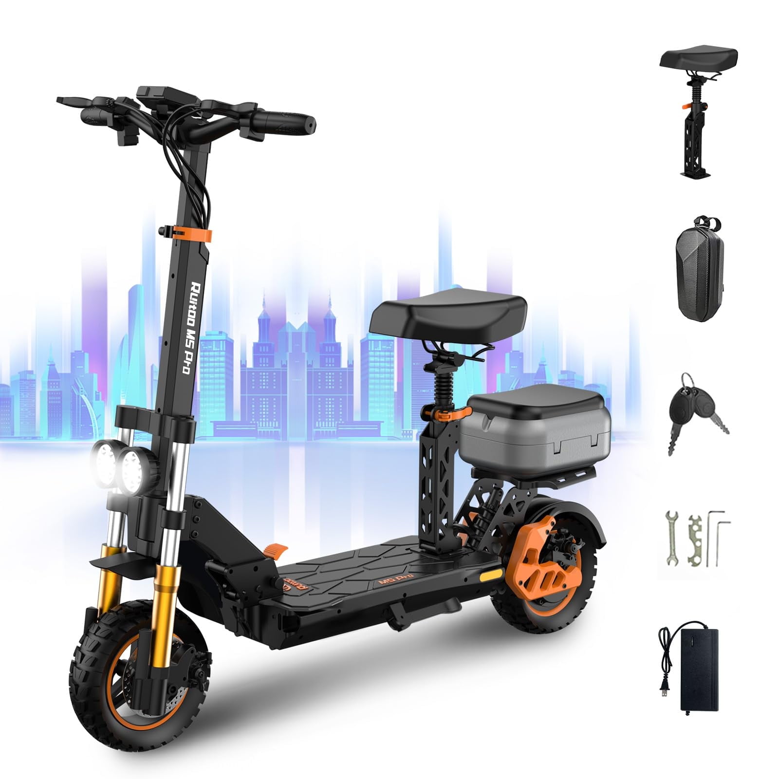RubiQ Sports 34 MPH Electric Scooter for Adults, 1600W Dual Drive 48V ...