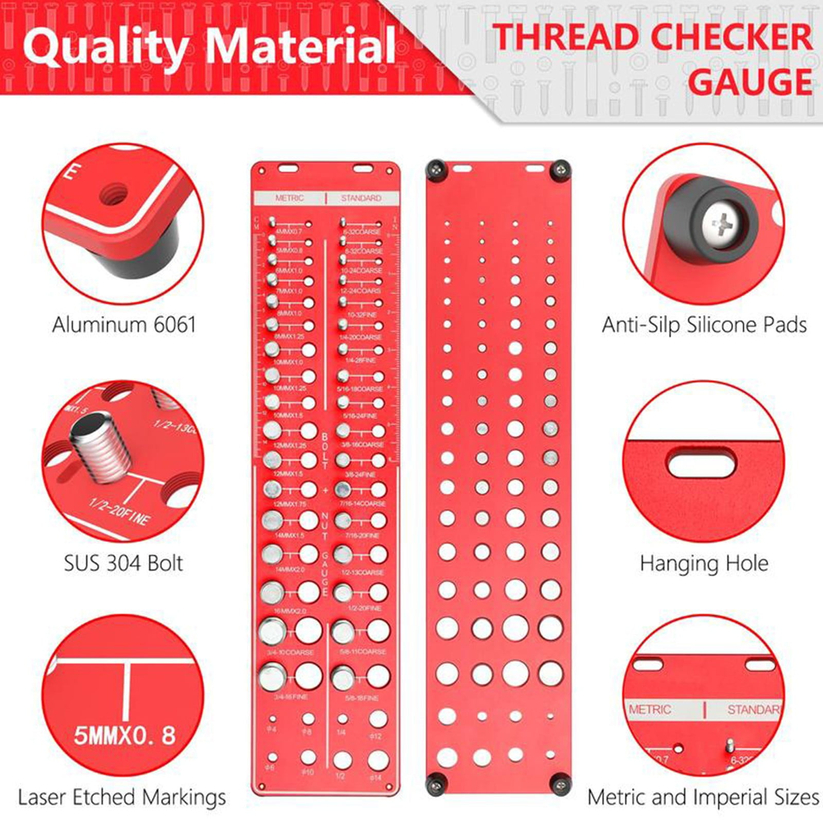 34 Nut and Bolt Thread Checker Aluminum Alloy Thread Identifier Gauge ...
