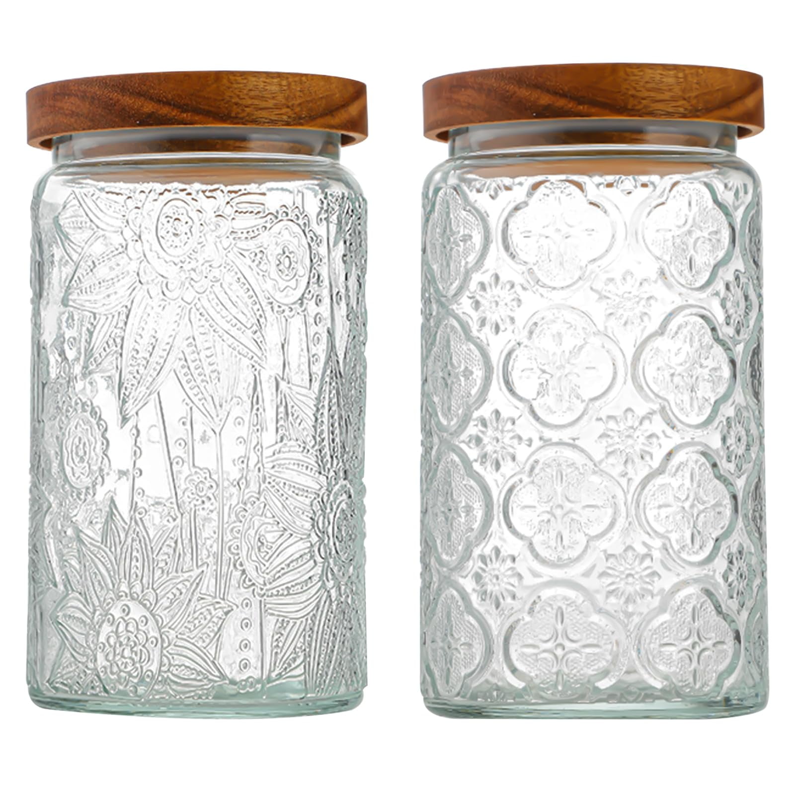 34 OZ/2 PCS Glass Storage Jar with Airtight Bamboo Wooden Lids, Vintage ...