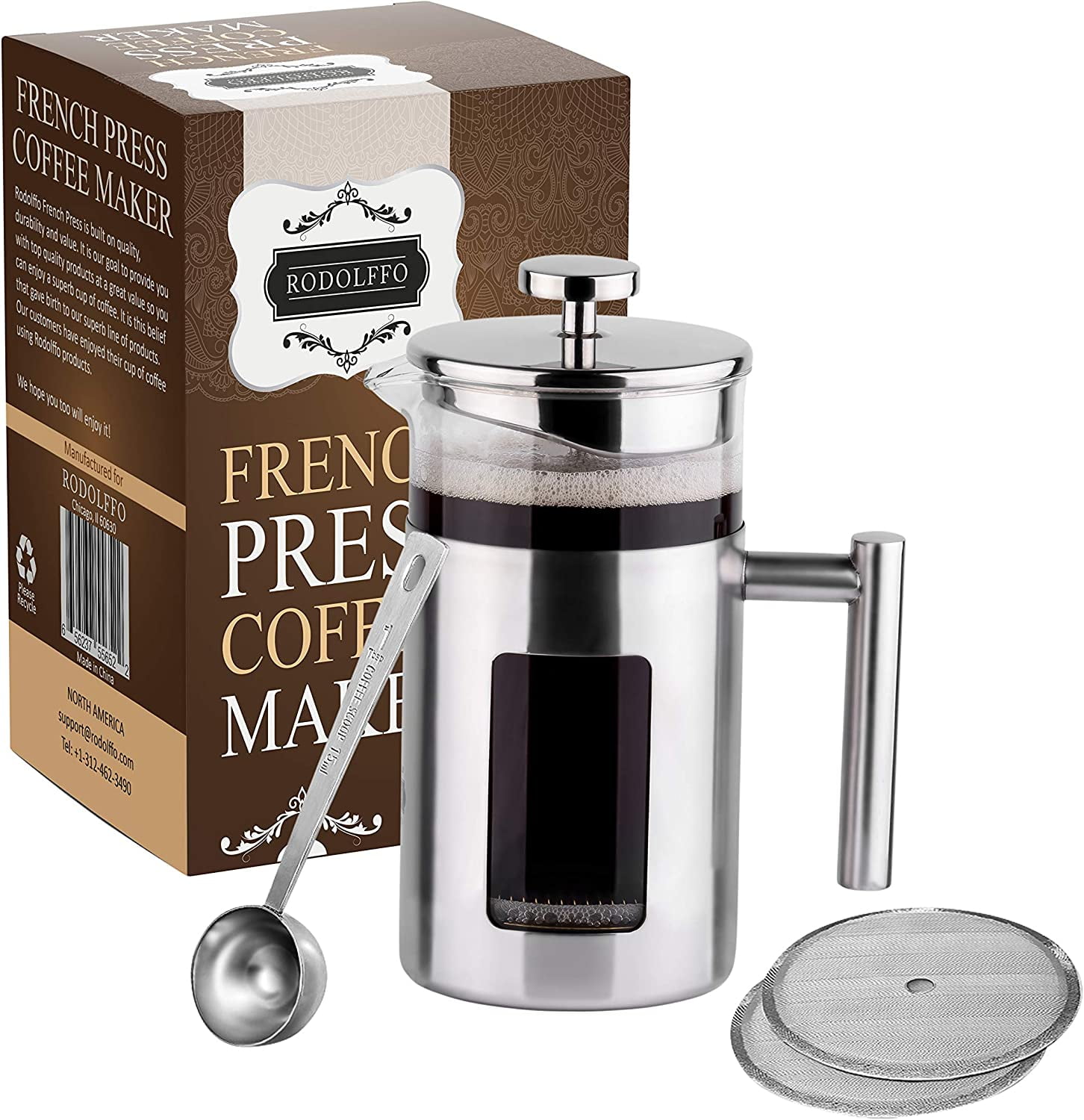 34 Ounce French Press Coffee Maker with Stainless Steel 18/8 frame, 1 ...