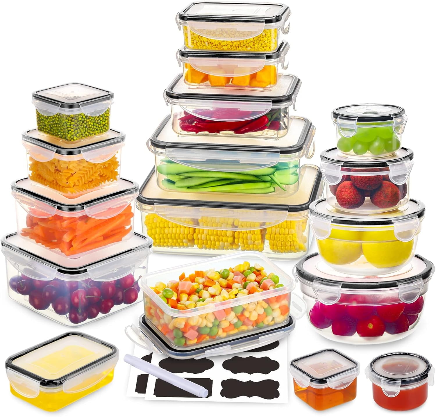 34 PCS Food Storage Containers Set with Airtight Lids (17 Lids &17 ...