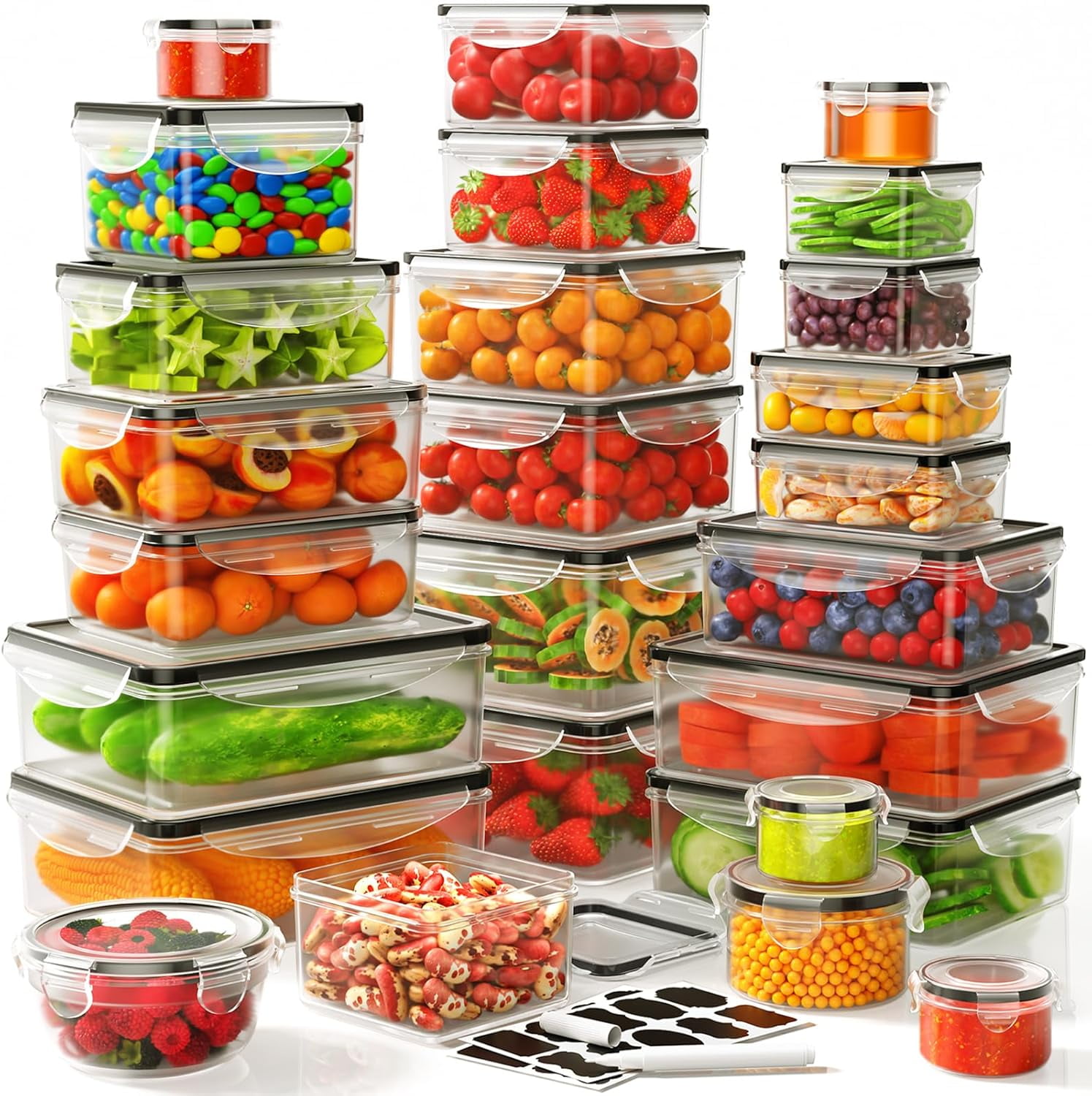 34 PCS Food Storage Containers Set with Airtight Lids (17 Lids &17 ...