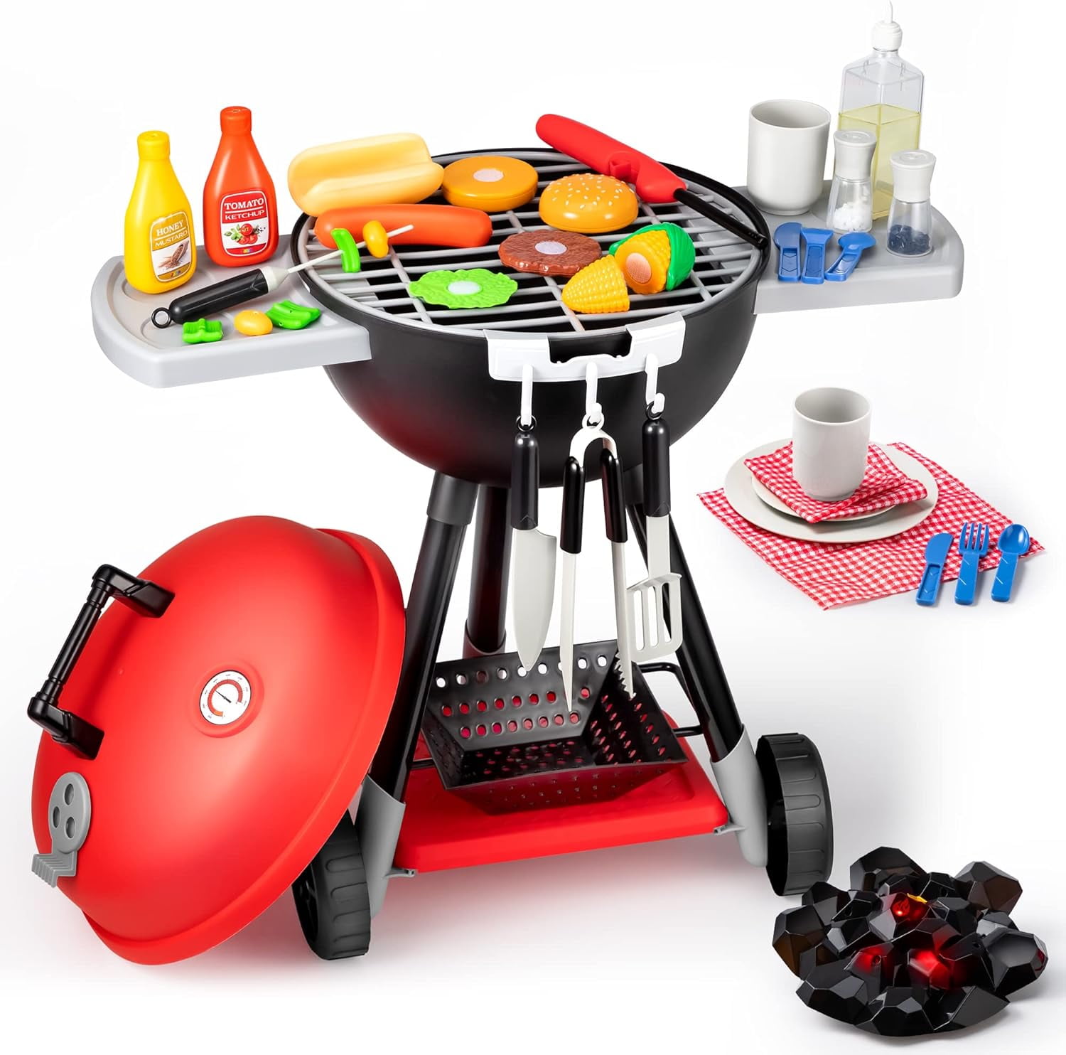 34 PCS Kitchen Toy Set, BBQ Play Grill, Cooking Toy Set, Little Chef ...