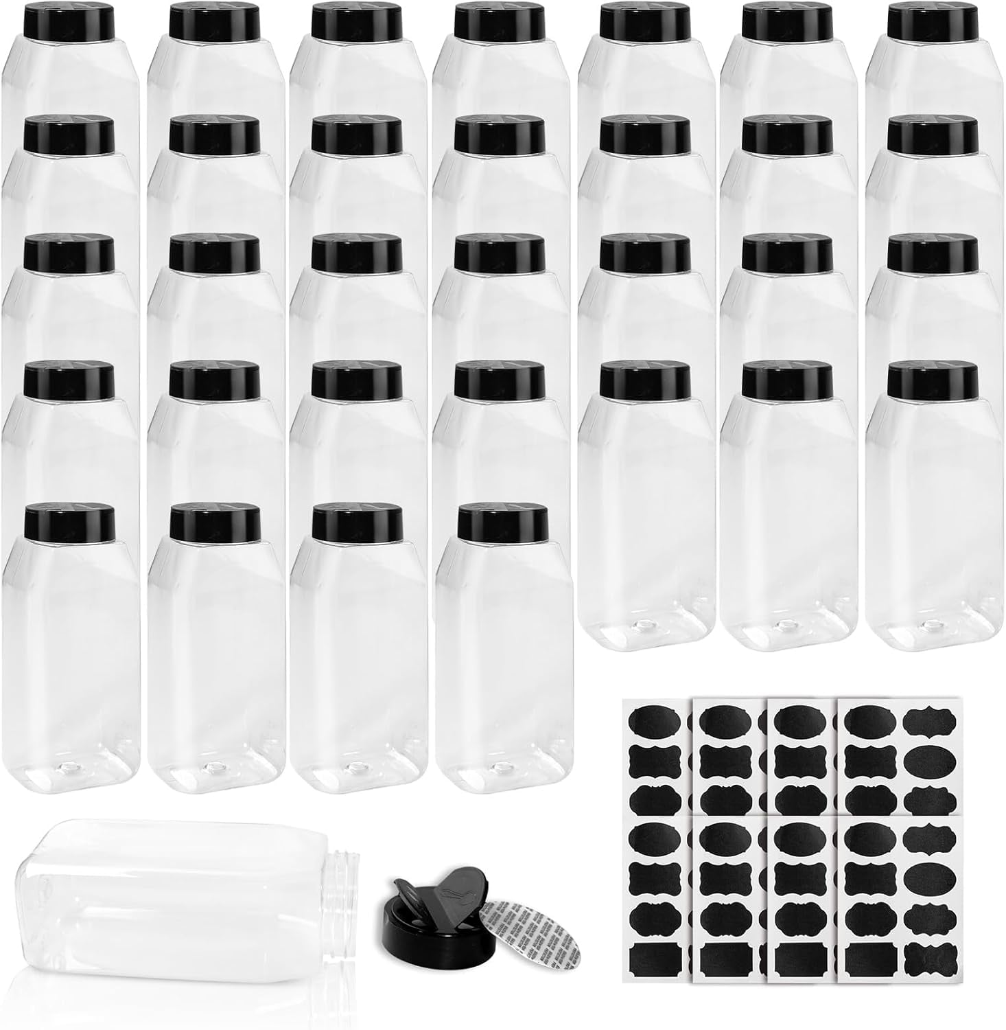 34 Pack 16 oz Plastic Spice Jars with Cap Clear Empty Square Bottle ...