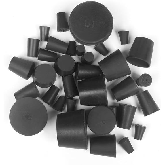 34 Pack Solid Rubber Stoppers, 13 Assorted Sizes, 000# - 10# Black ...