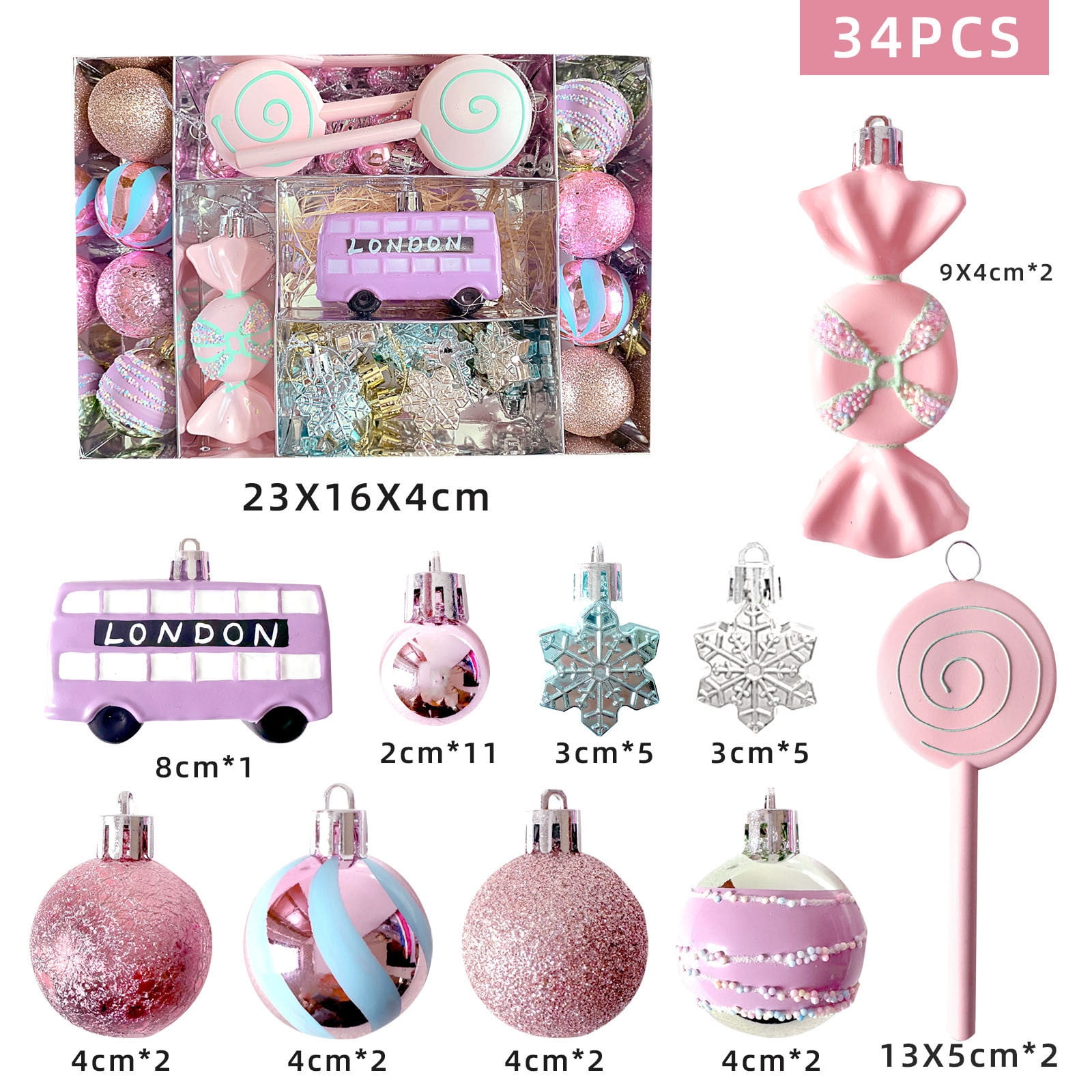 34 Pcs 3.15" Pastel Christmas Ball Ornaments Set, Macaron Pink Candy ...