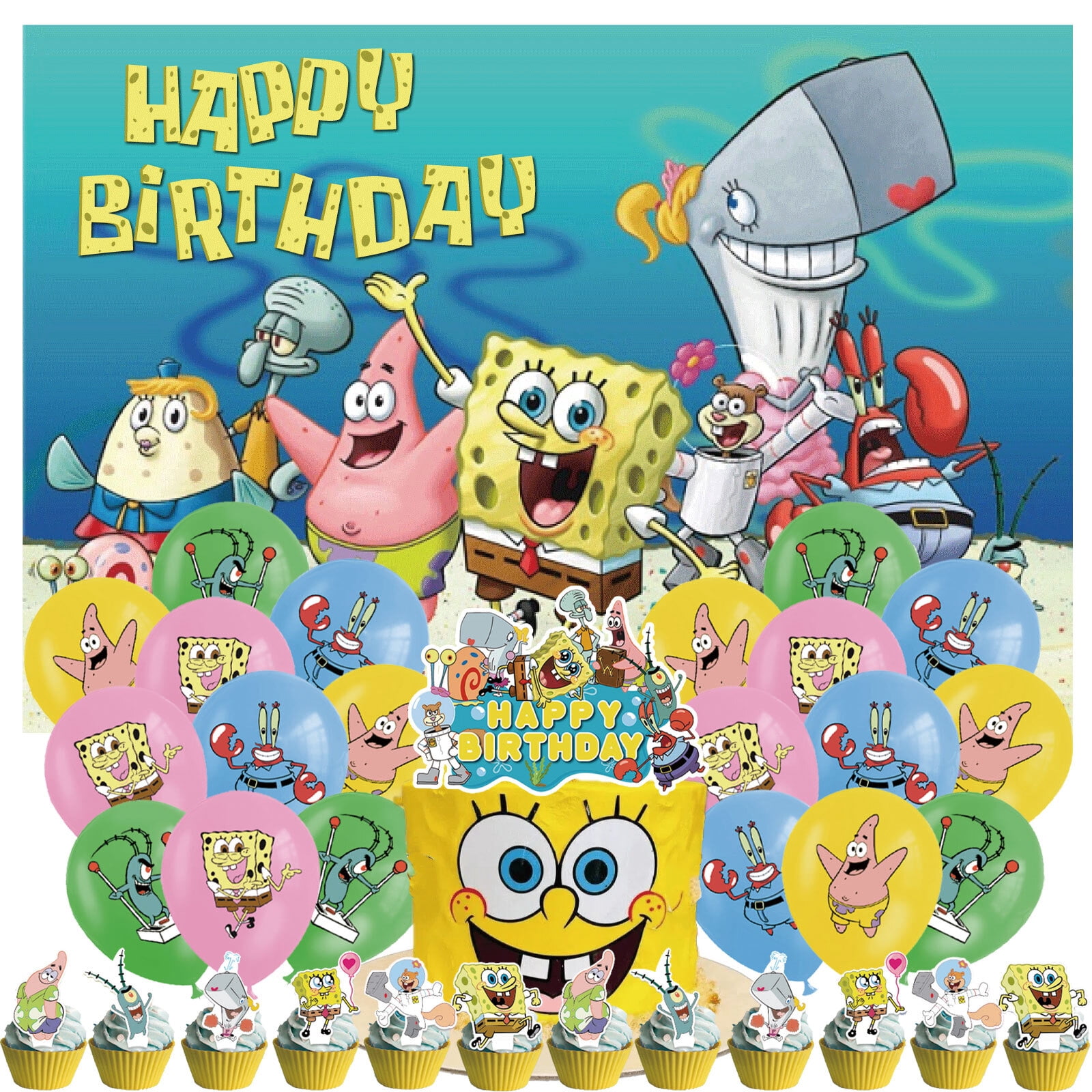 KUGGKKTP SpongeBob SquarePants Party Decorations, 34-Pcs Set, Backdrop ...