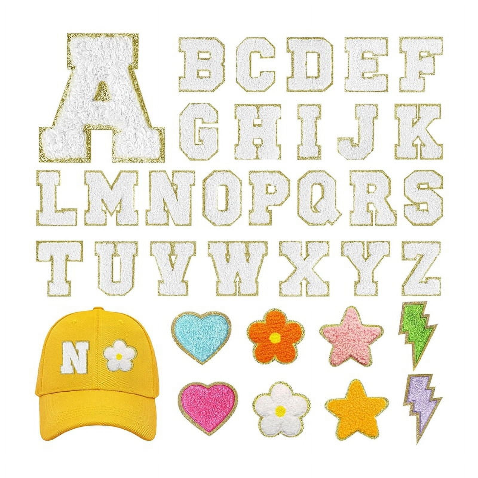 34 Pcs Chenille Letter Patches Iron on Letters A-Z Glitter with Cute Sew Patch Embroidered ...