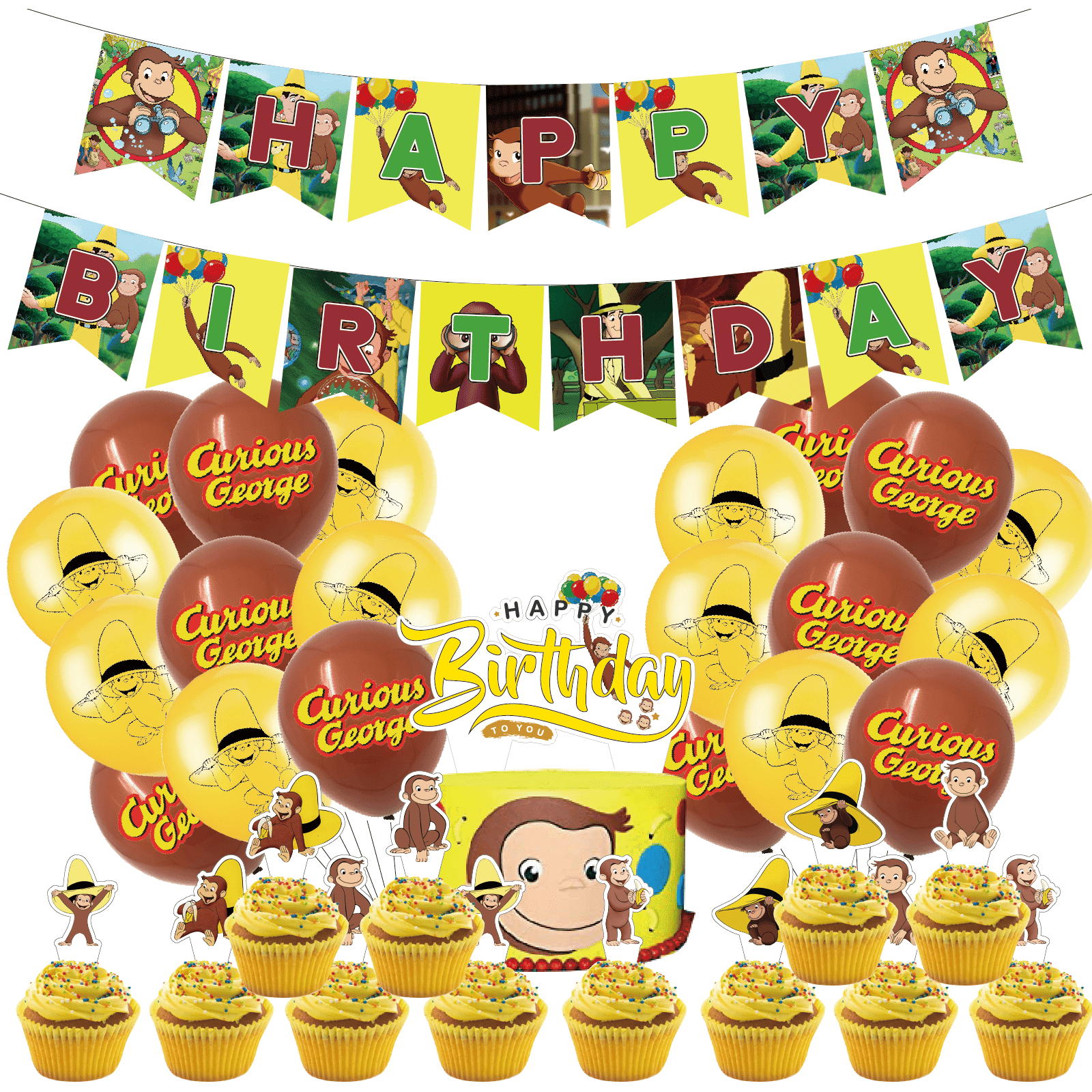 34 Pcs For Curious George Theme Birthday Party Decoration Set ...