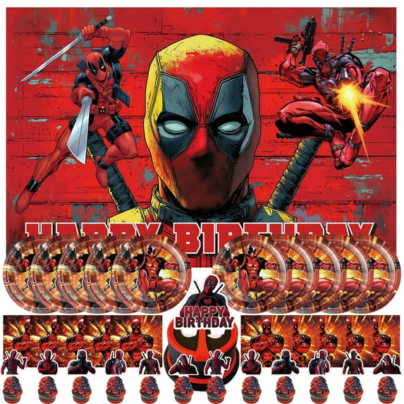34 Pcs For Deadpool Movie Theme Birthday Party Supplies, With 5*3ft ...
