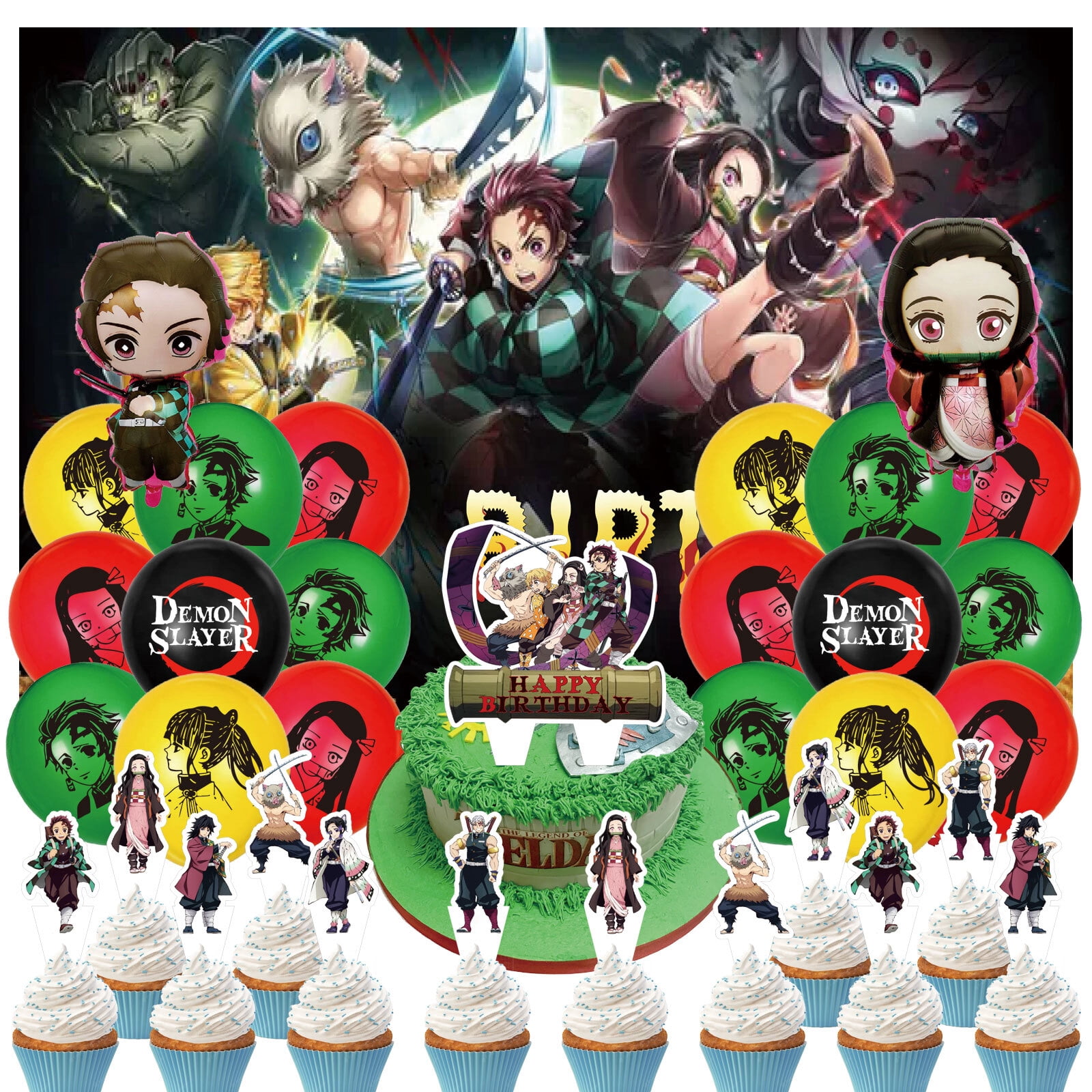 34 Pcs For Demon Slayer Theme Kimetsu No Yaiba Birthday Party Nezuko ...