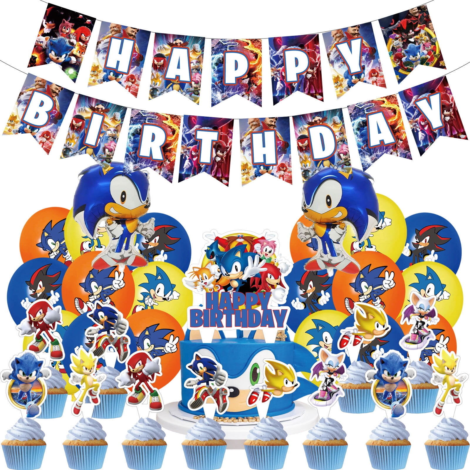 34 Pcs For Sonic Cartoon-Themed For The Hedgehog Party Decoration Set ...