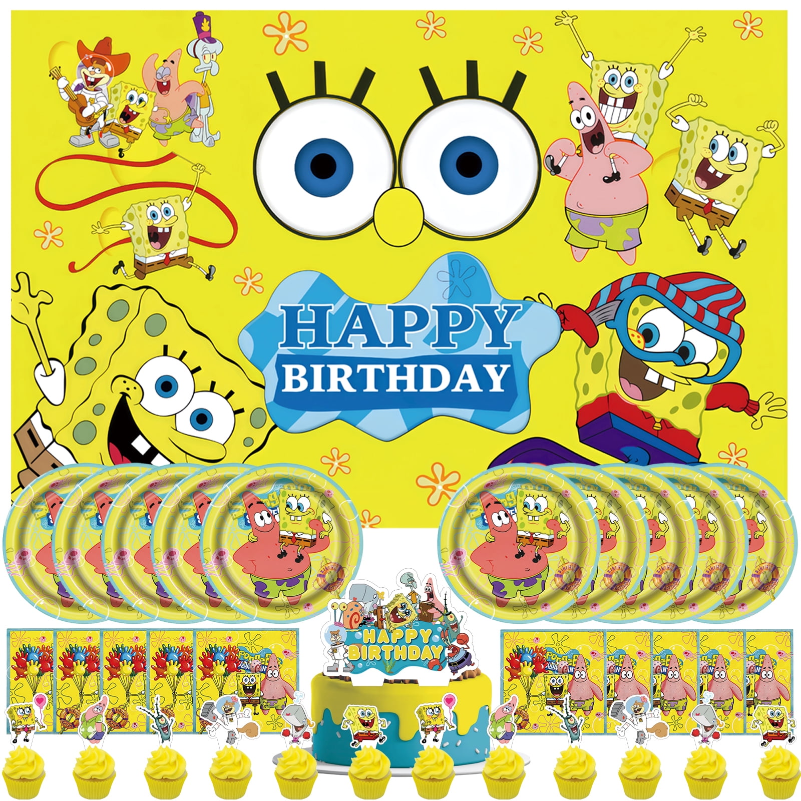 34 Pcs For Spongebob Cartoon Theme Party Supplies Set,Includes 5*3ft ...