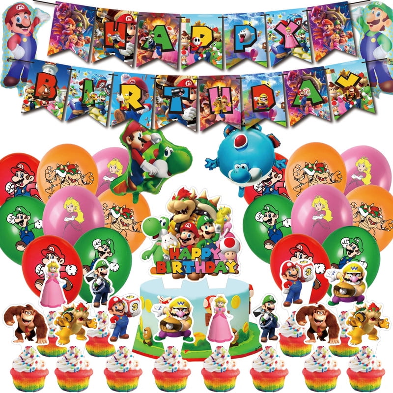 34 Pcs For Super Mario Bros Theme Birthday Party Decorations,With 1 ...