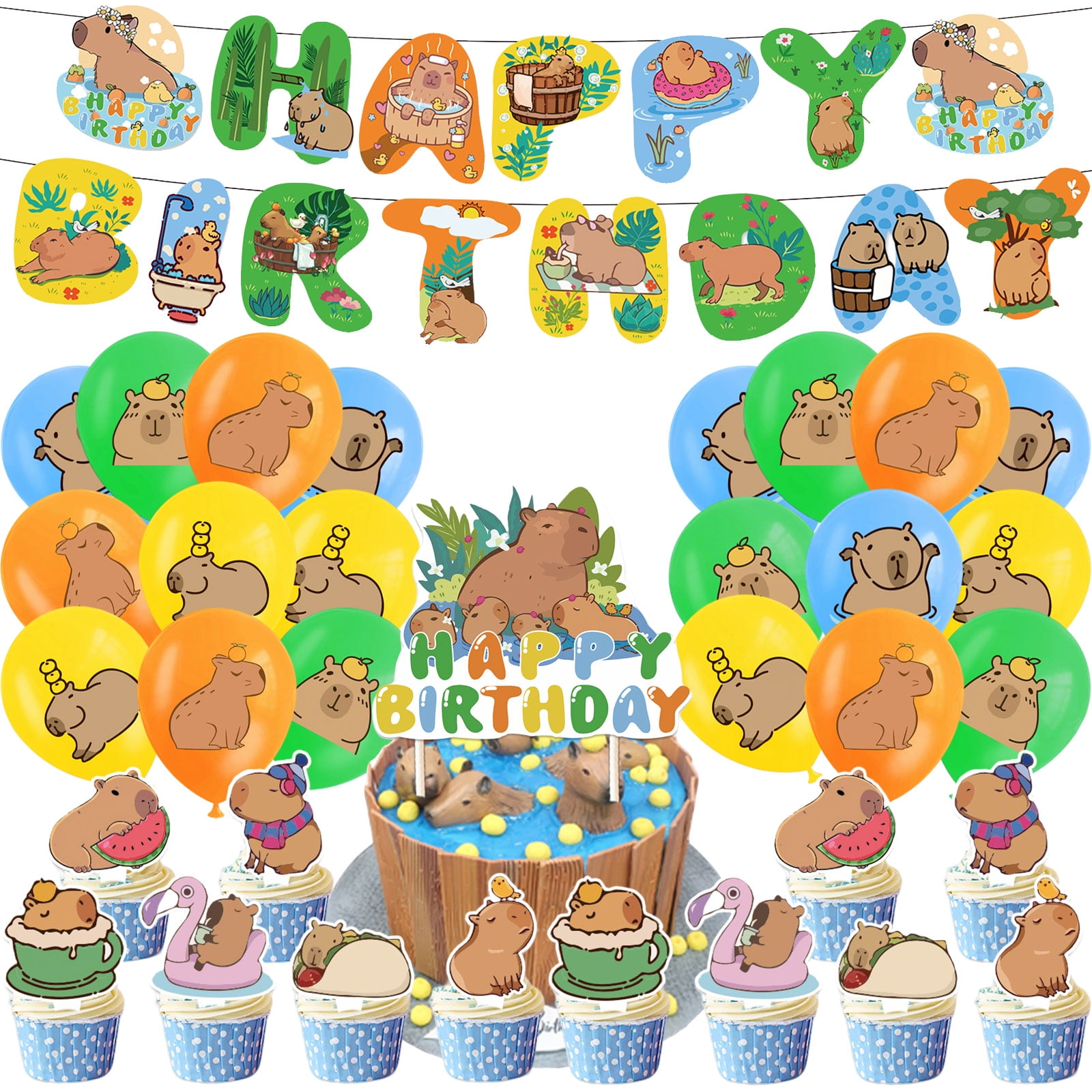 34-Piece For Capybara Cartoon-Themed Party Decoration Set – Includes ...