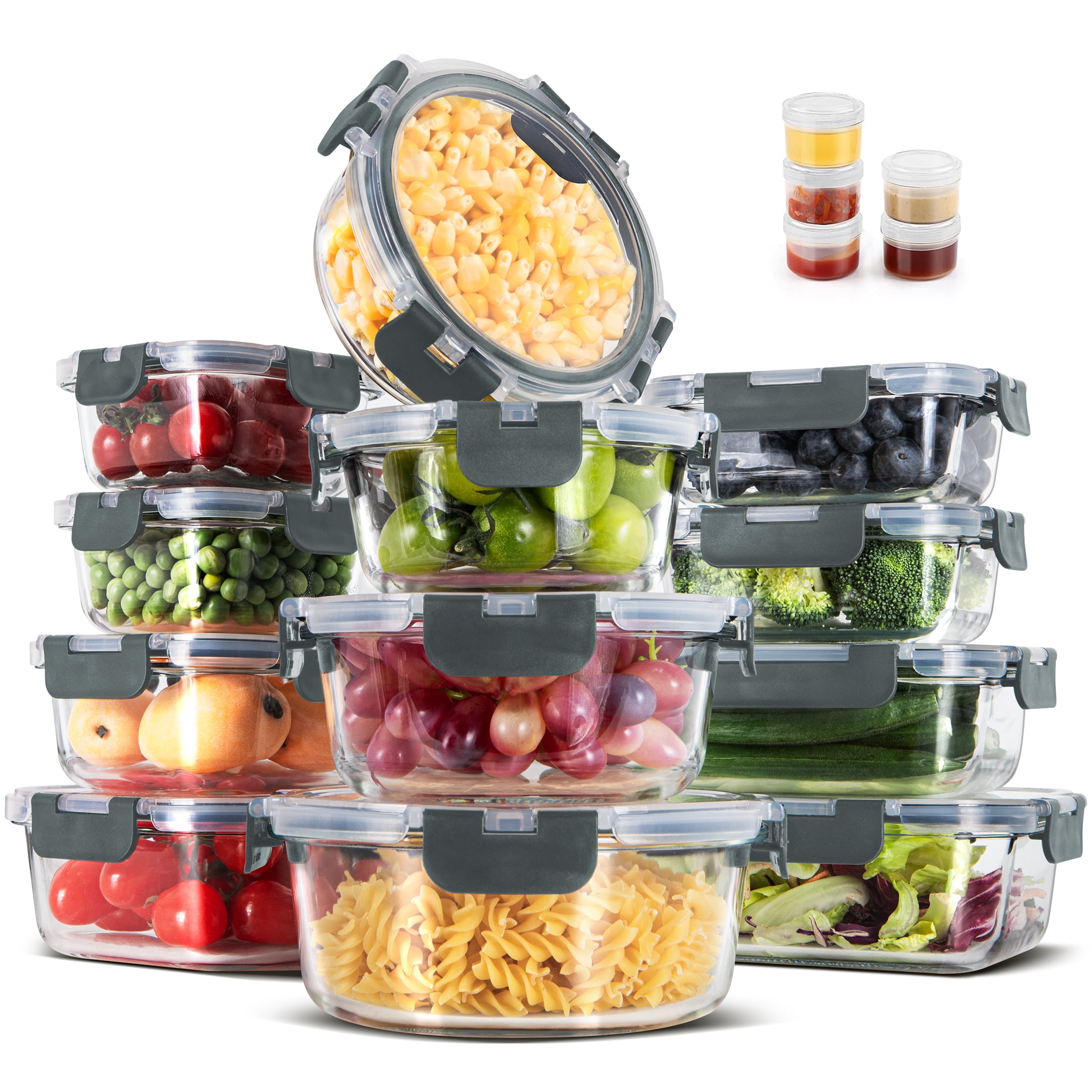 34-Piece Glass Food Storage Container Set, Glass Meal Prep Containers ...