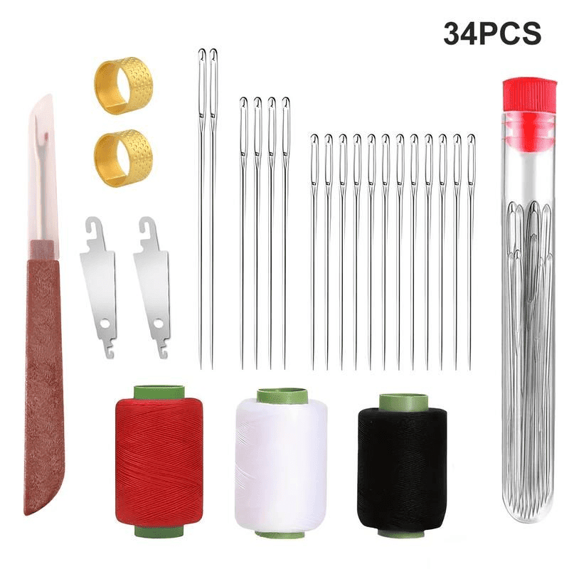 34-Piece Sewing Needle Set, Large-Eye Hand Sewing Needles with Thread ...