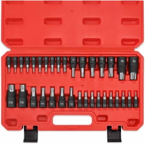 34-Piece Torx Bit Socket Set, 1/4", 3/8" and 1/2" Drive T6-T70 Solid ...