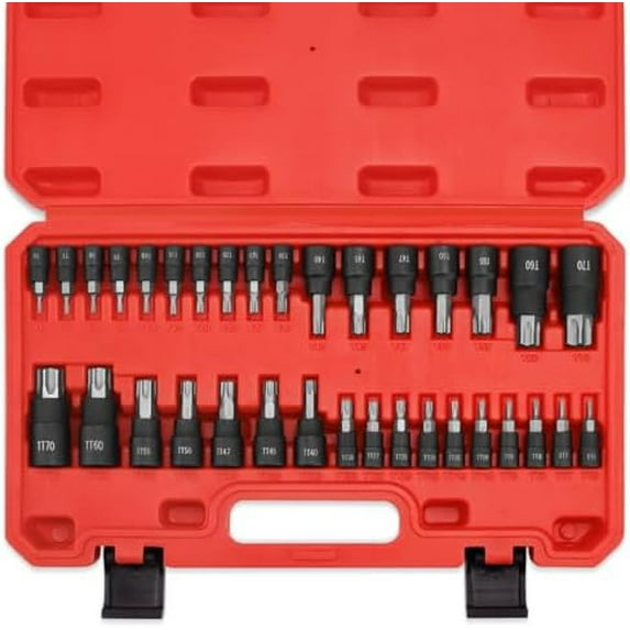 34-Piece Torx Bit Socket Set, 1/4", 3/8" and 1/2" Drive T6-T70 Solid ...