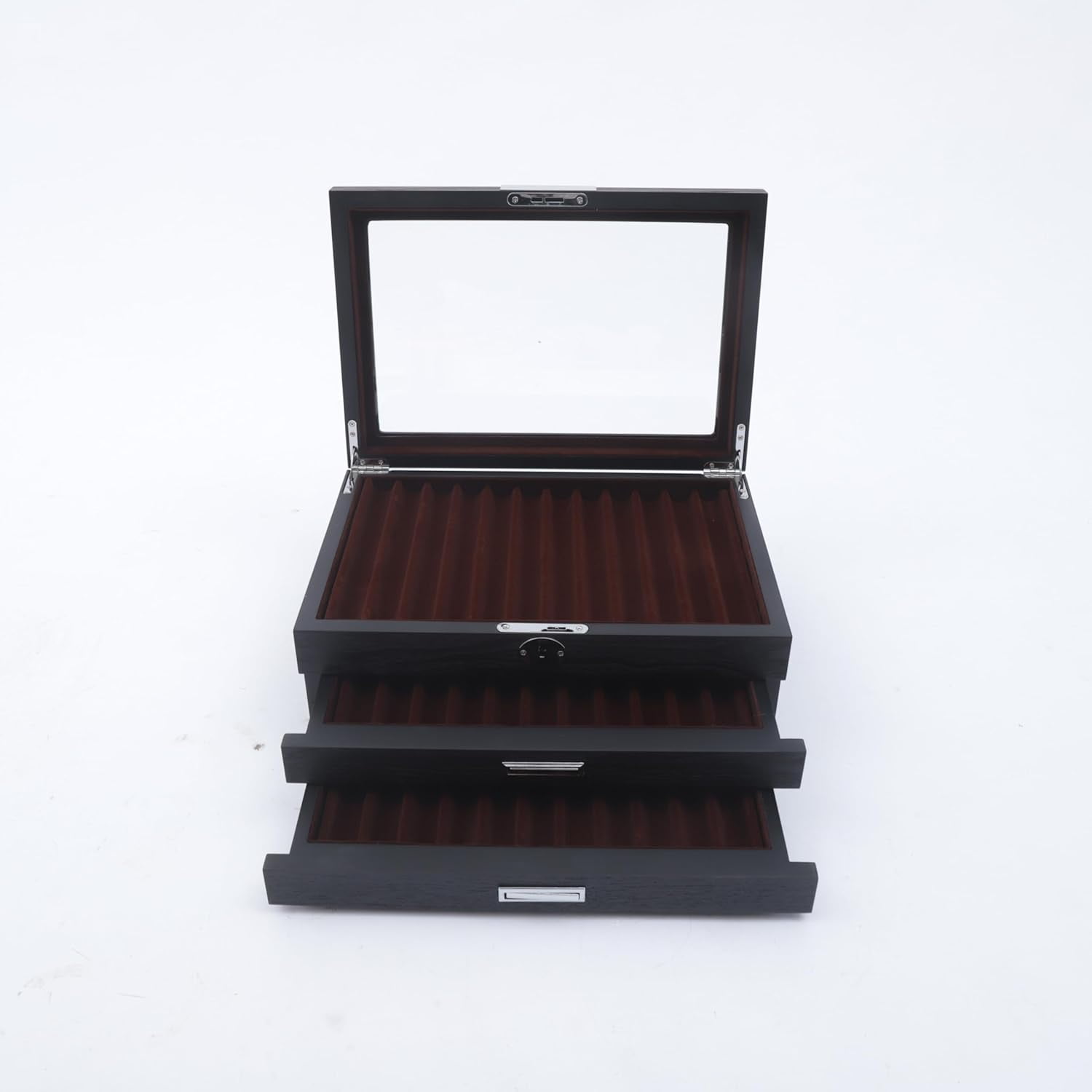 34 Piece Wood Pen Display Box, 3 Layer Pen Organizer Box Pen Display ...