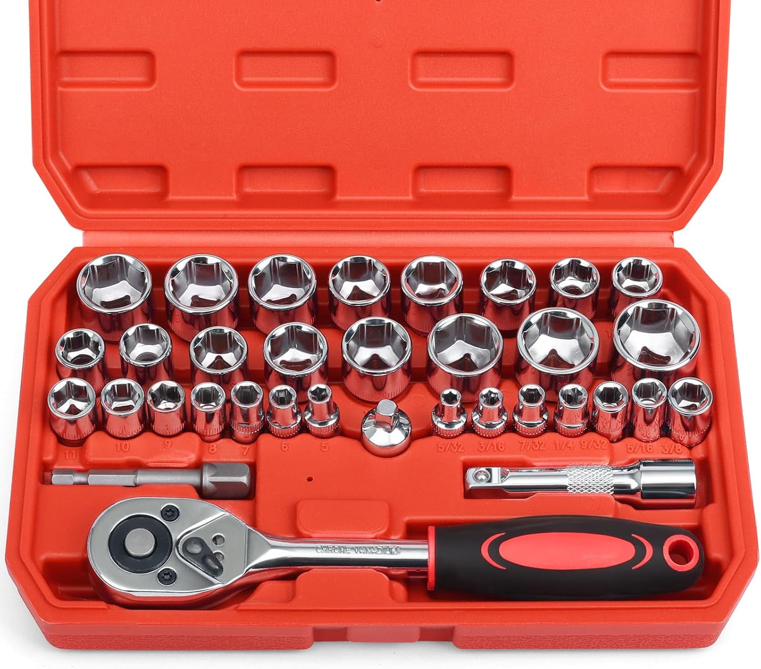 34 Pieces 3/8 inch Drive Socket Ratchet Wrench Set, with Socket Set ...