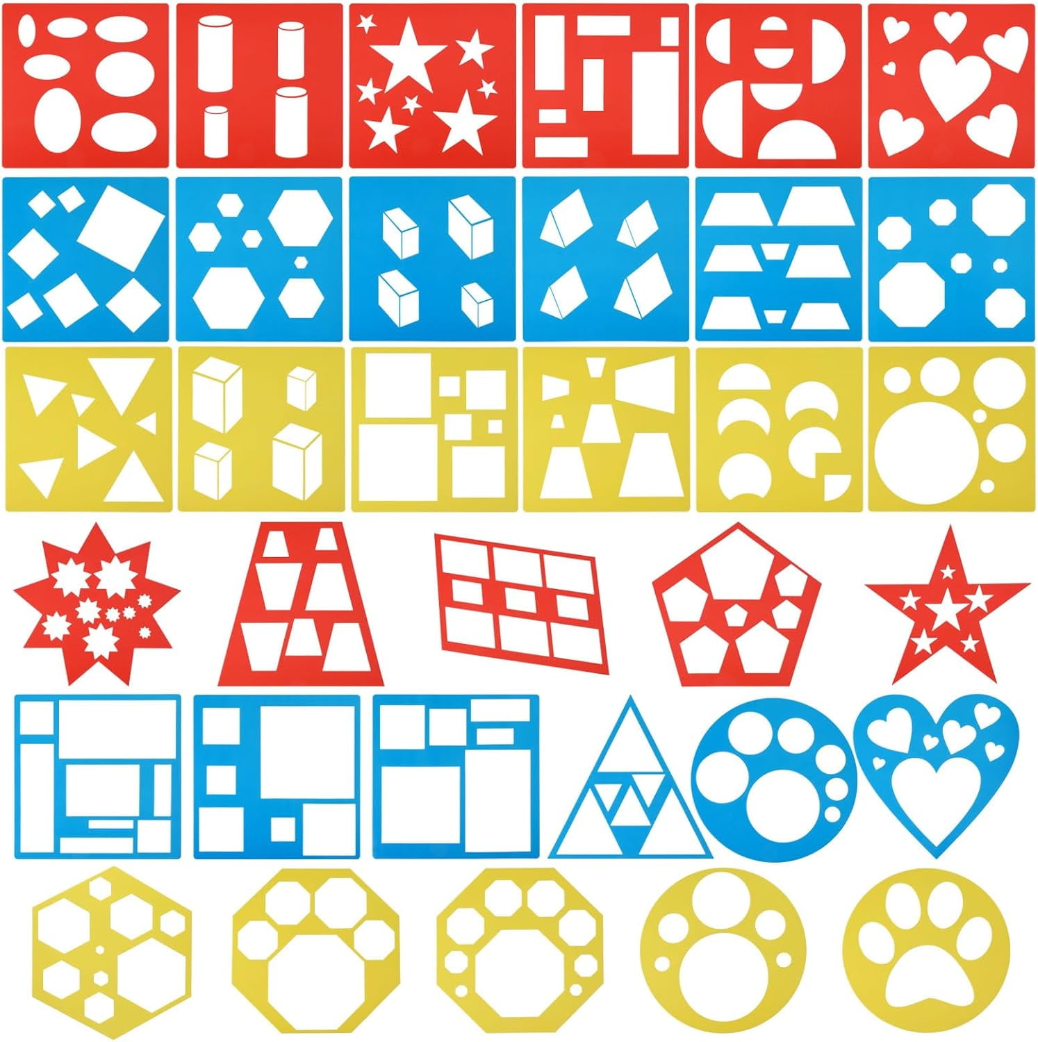 34 Pieces Colorful Simple Geometric Painting Stencils Set for Adult Art ...