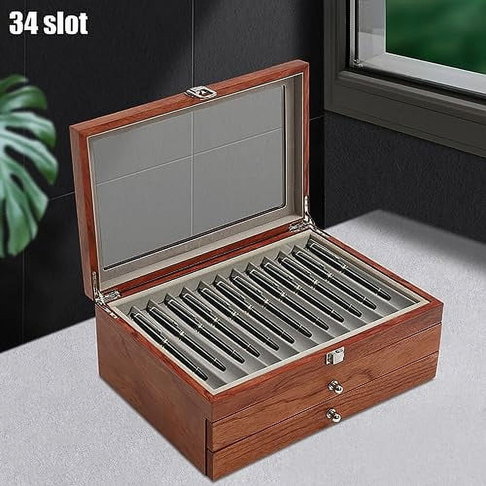 34 Pieces Wood Pen Display Case, 3 Level Fountain Pen Display Storage ...