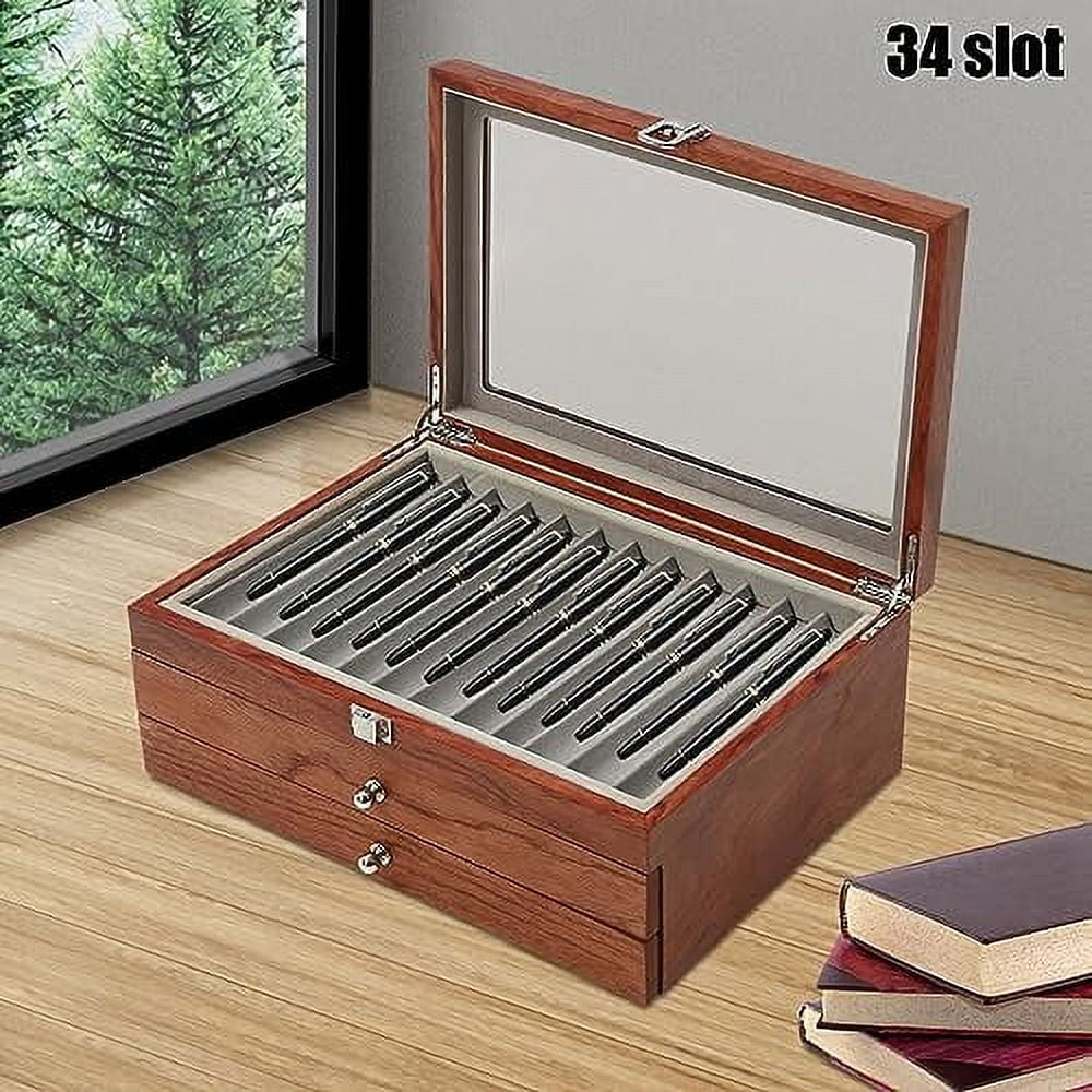 34 Pieces Wood Pen Display Case, 3 Level Fountain Pen Display Storage ...