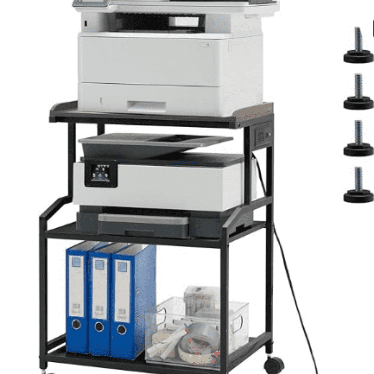 34'' Printer Stand with Storage 3-Tier Printer Table with Power Outlets ...