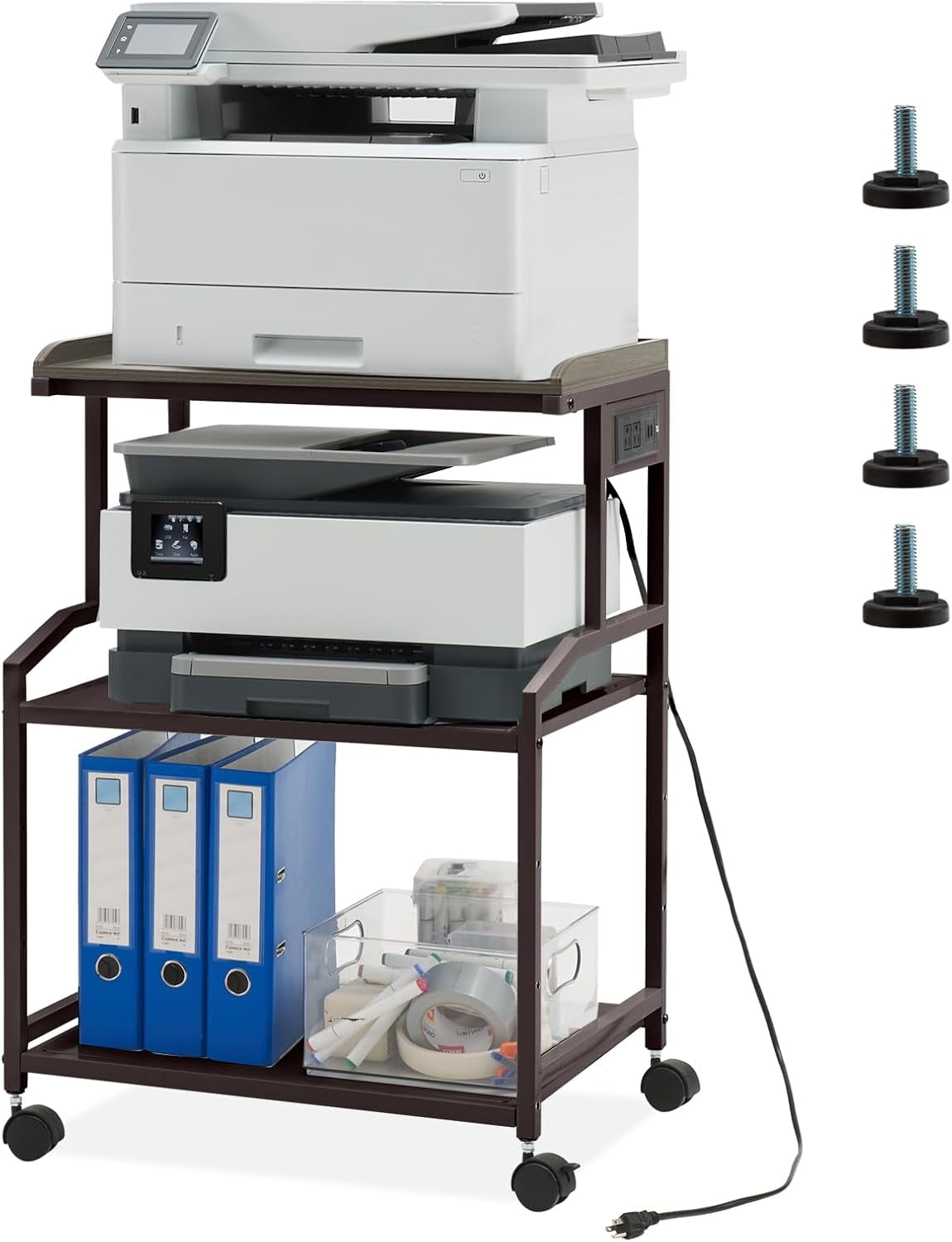 34'' Printer Stand with Storage 3-Tier Printer Table with Power Outlets ...