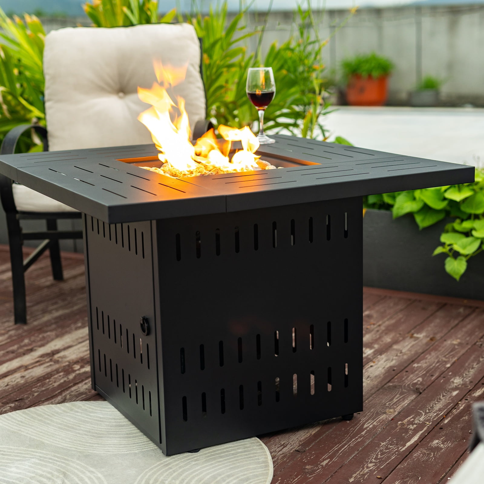 34" Propane Gas Fire Pit Table, 50000 BTU Rectangular Steel Fire Pit For Outside Patio Deck ...