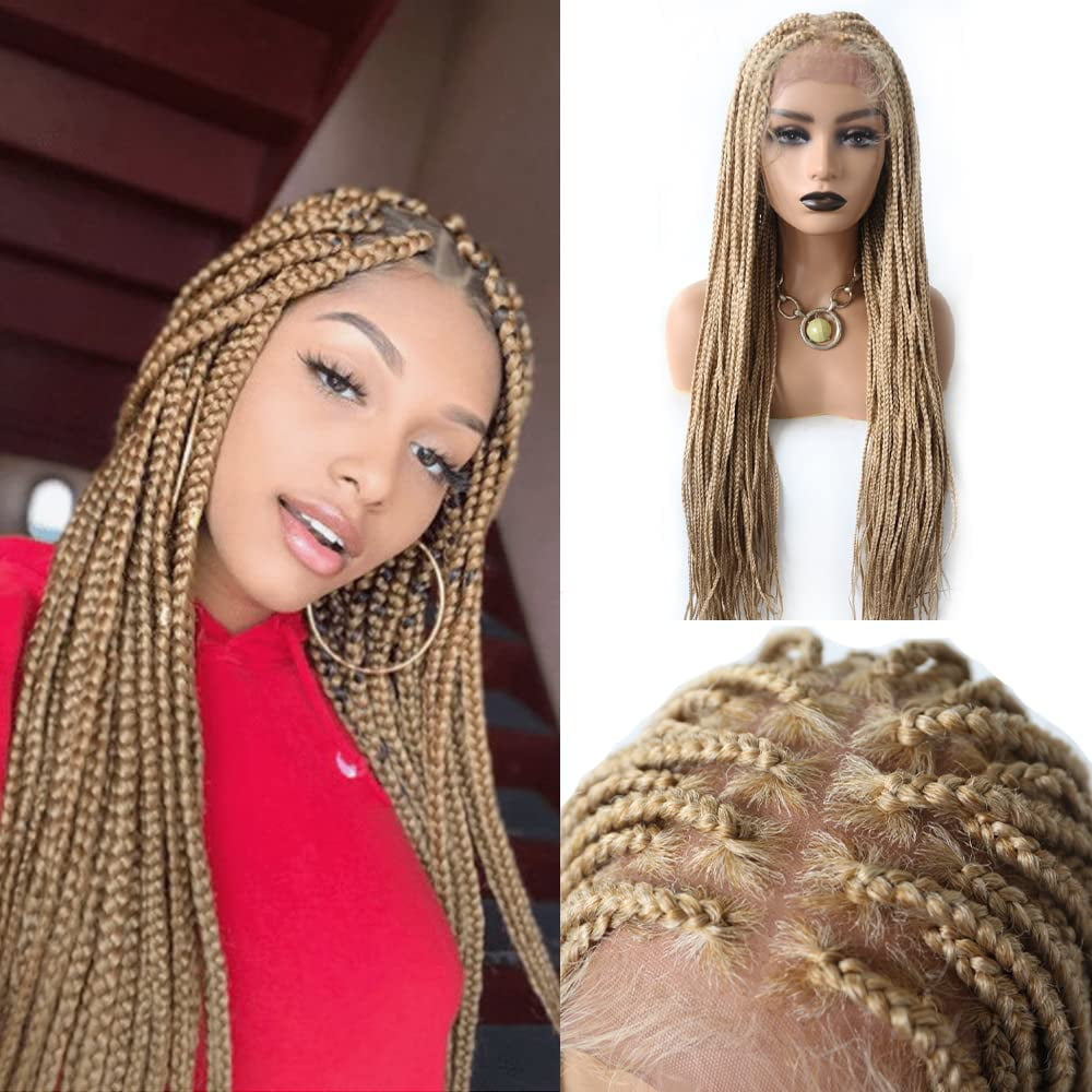 34" Realistic Cornrow Box Hand Braided Wigs For Black Women Knotless ...