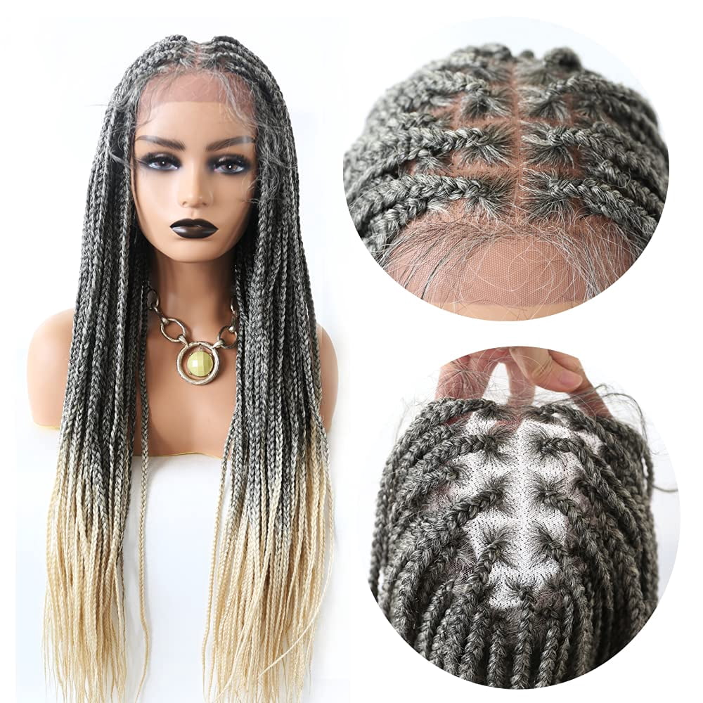 34" Realistic Cornrow Box Hand Braided Wigs For Black Women Knotless ...