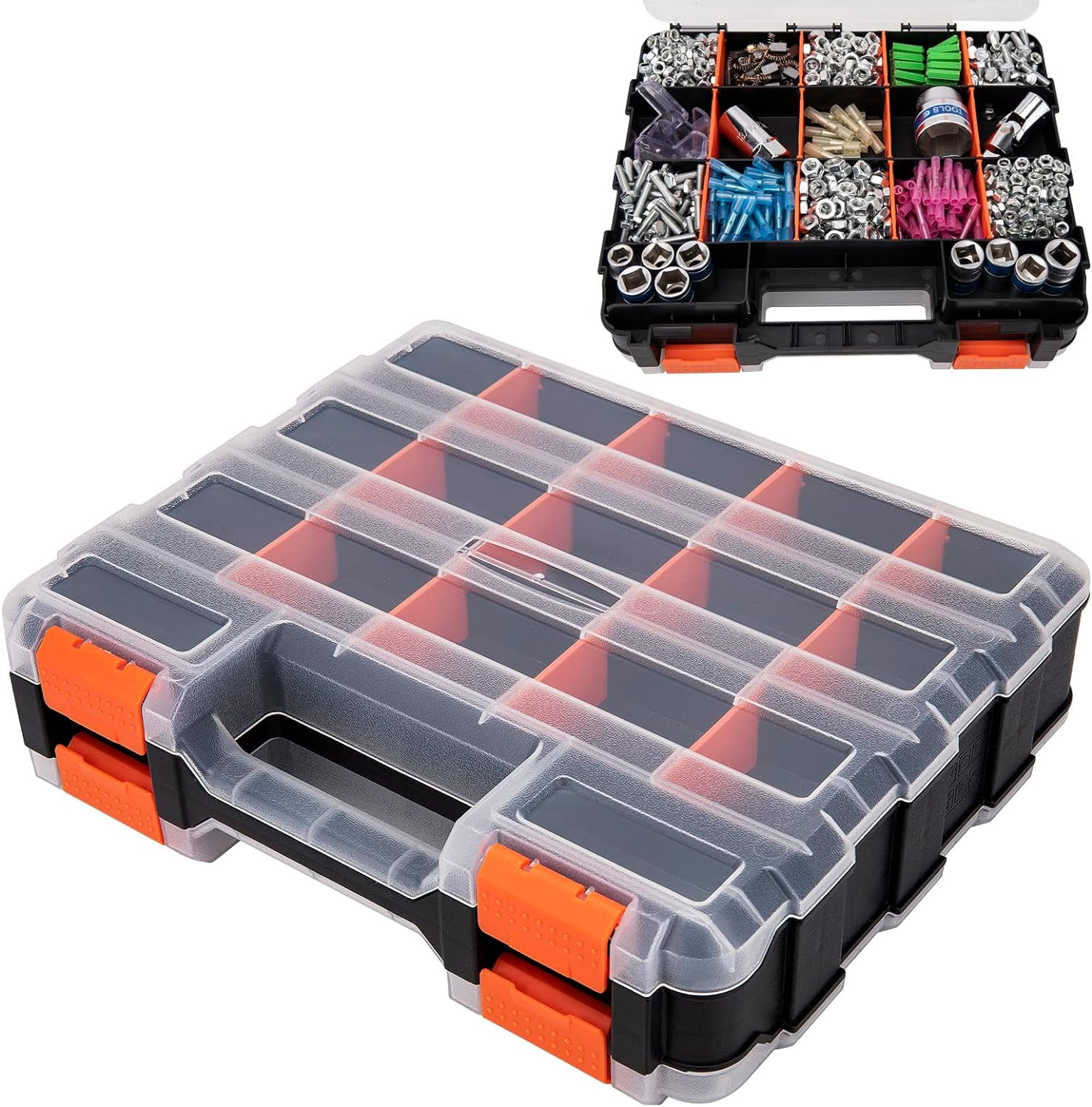 Tool Box Screw Organizer, 34-Removable Compartment Plastic Double Sided ...