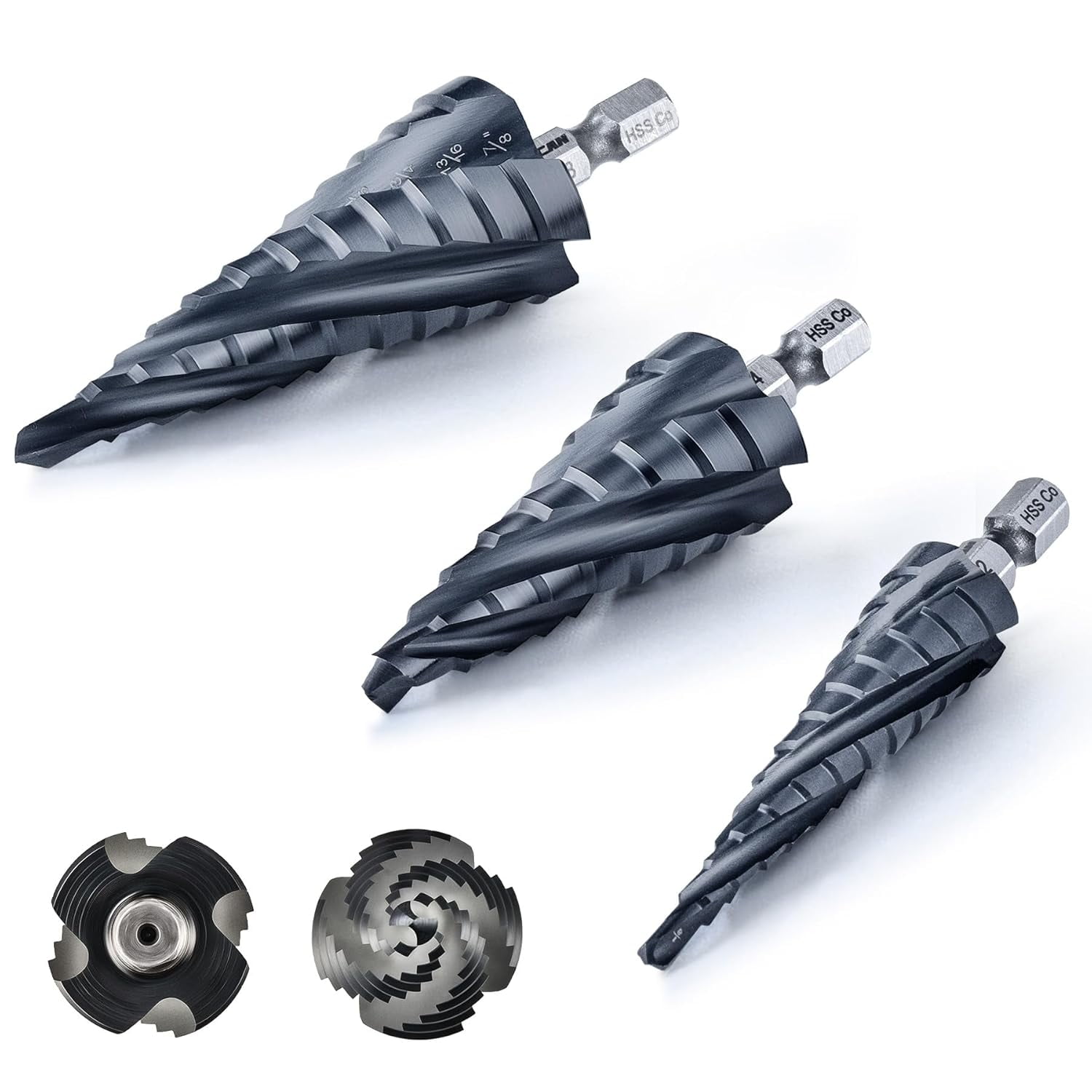 34 Sizes M35 Cobalt Step Drill Bit Set, 1/8" to 7/8" Four Spiral Flute ...