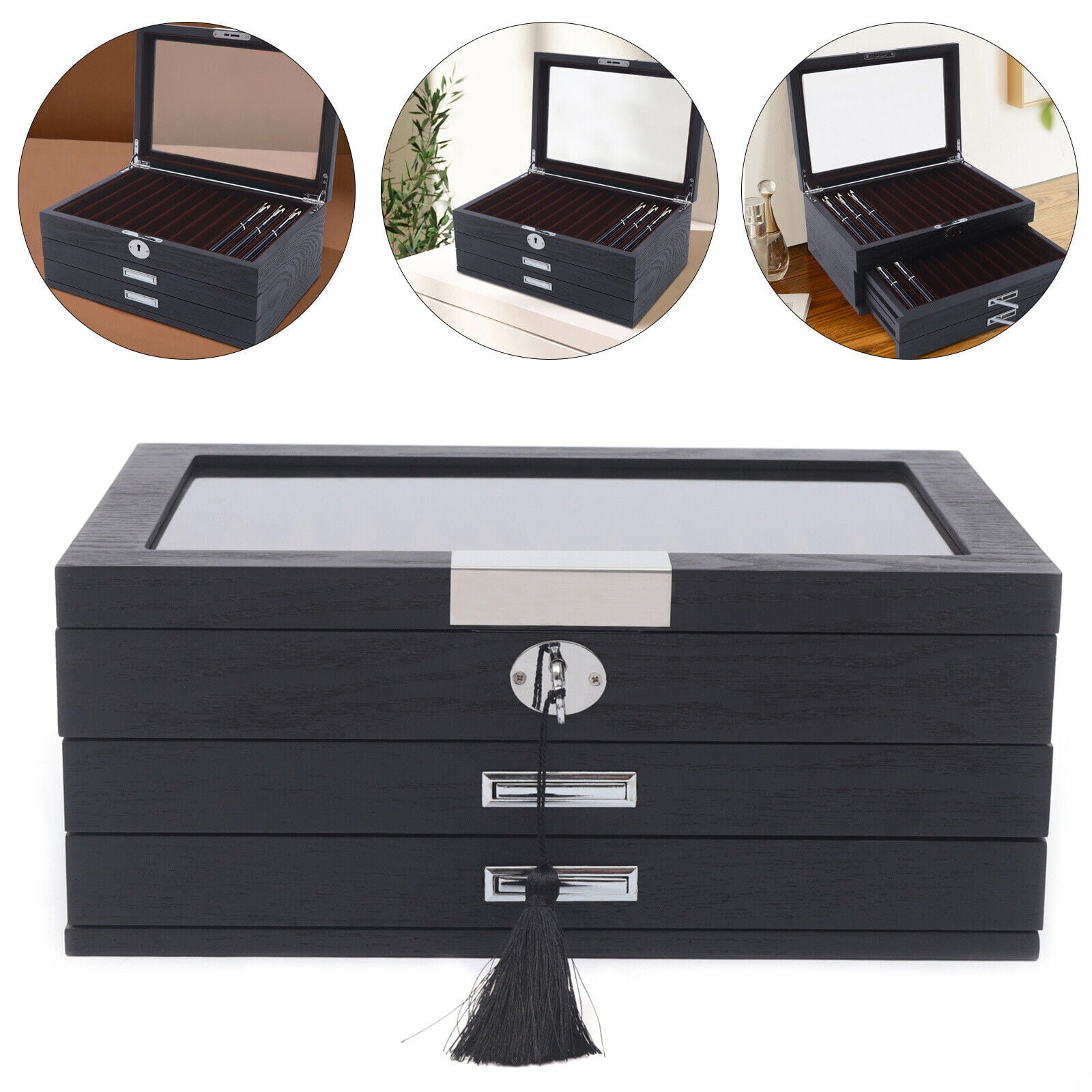 34 Slots Fountain Pen Display Box Wood Fountain Pen Display Case Holder ...