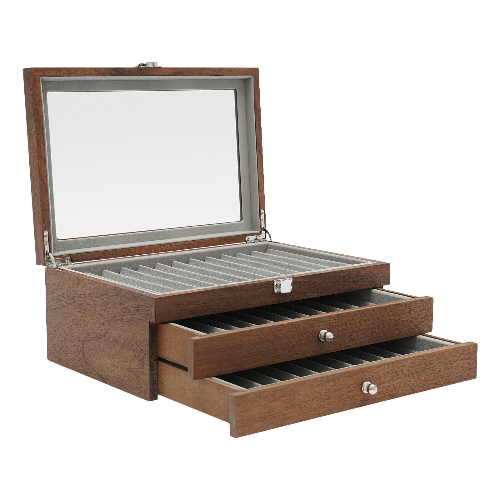 34 Slots Walnut Wood Fountain Pen Display Case Holder Box Clear ...