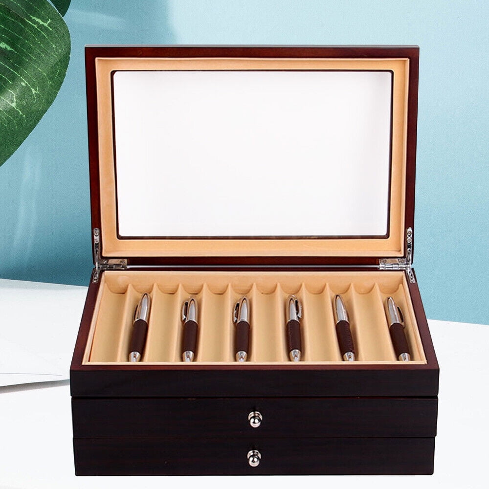 34 Slots Wood Pen Display Case Holder Pen Storage Collector Box ...