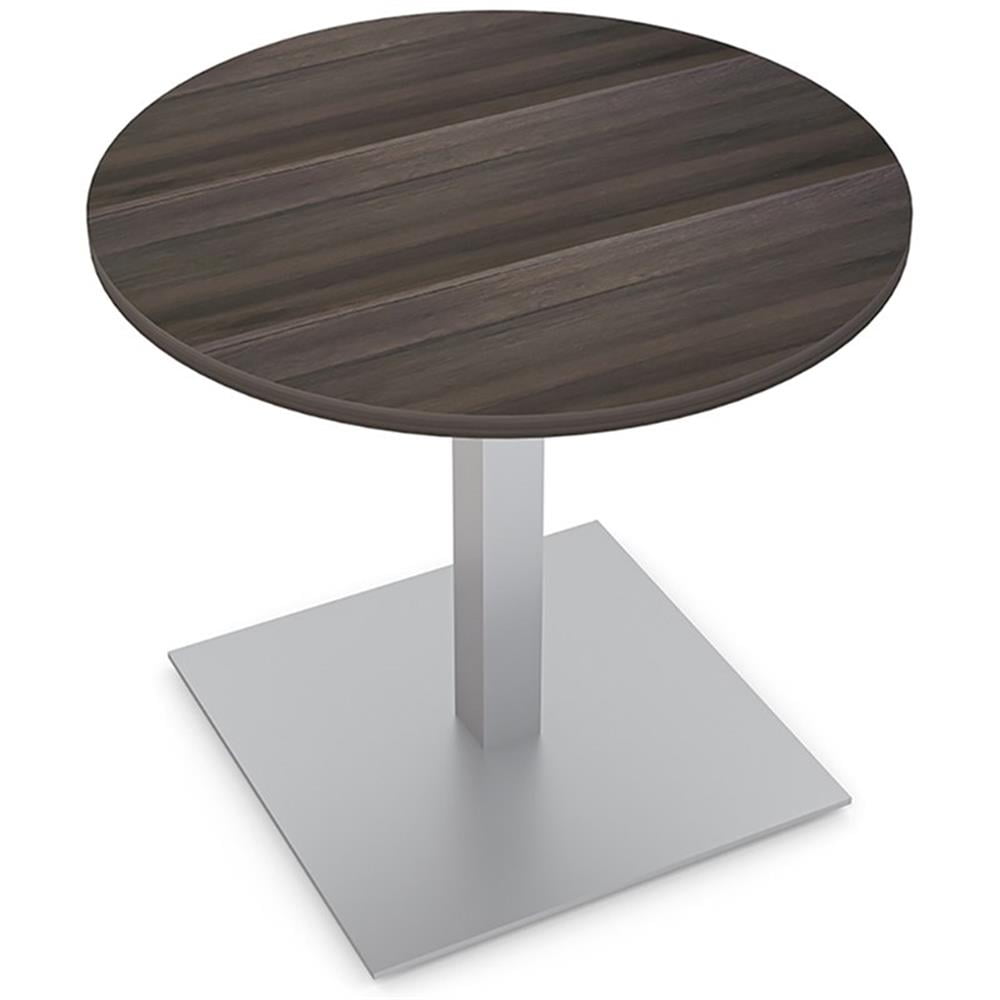 3 Person Round Conference Table Square Brushed Aluminum Base 34" Black ...