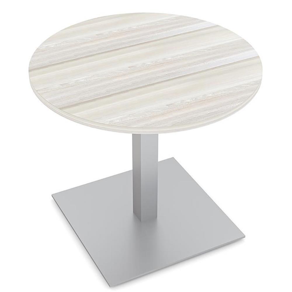 3 Person Round Conference Table Square Brushed Aluminum Base 34" Sea ...
