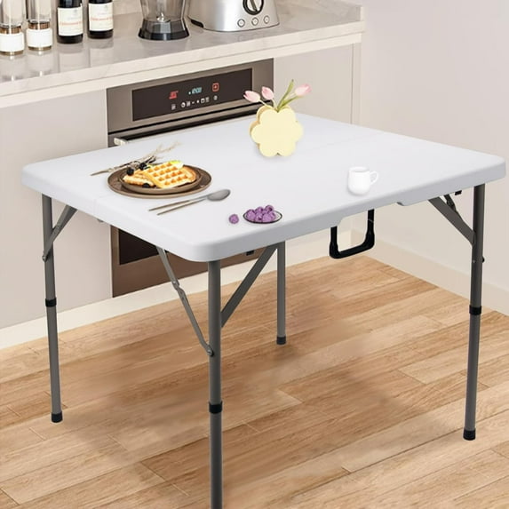 34" Square Folding Card Table, Fold-in-Half Utility Dining Portable ...