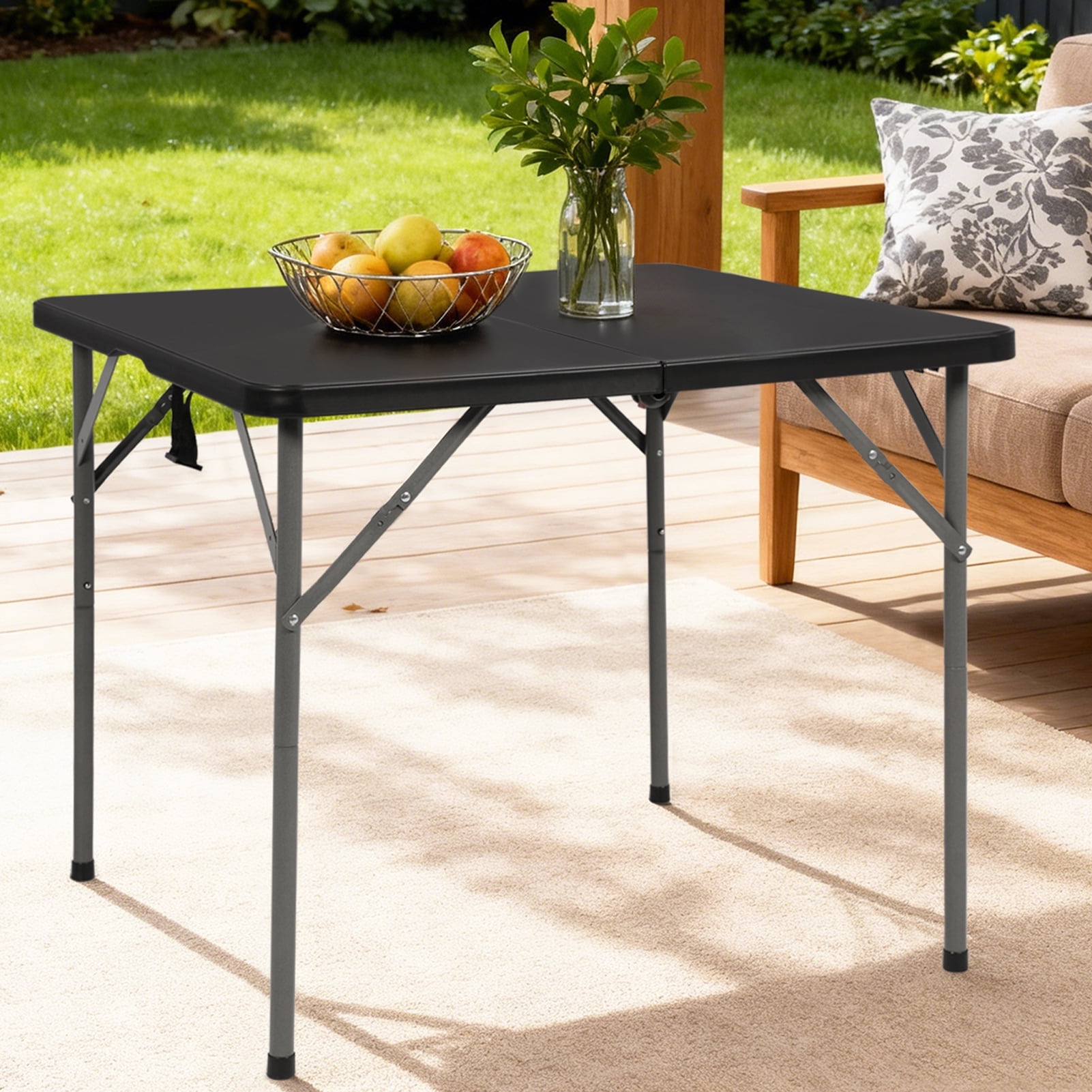 34" Square Folding Card Table, Fold-in-Half Utility Dining Portable ...