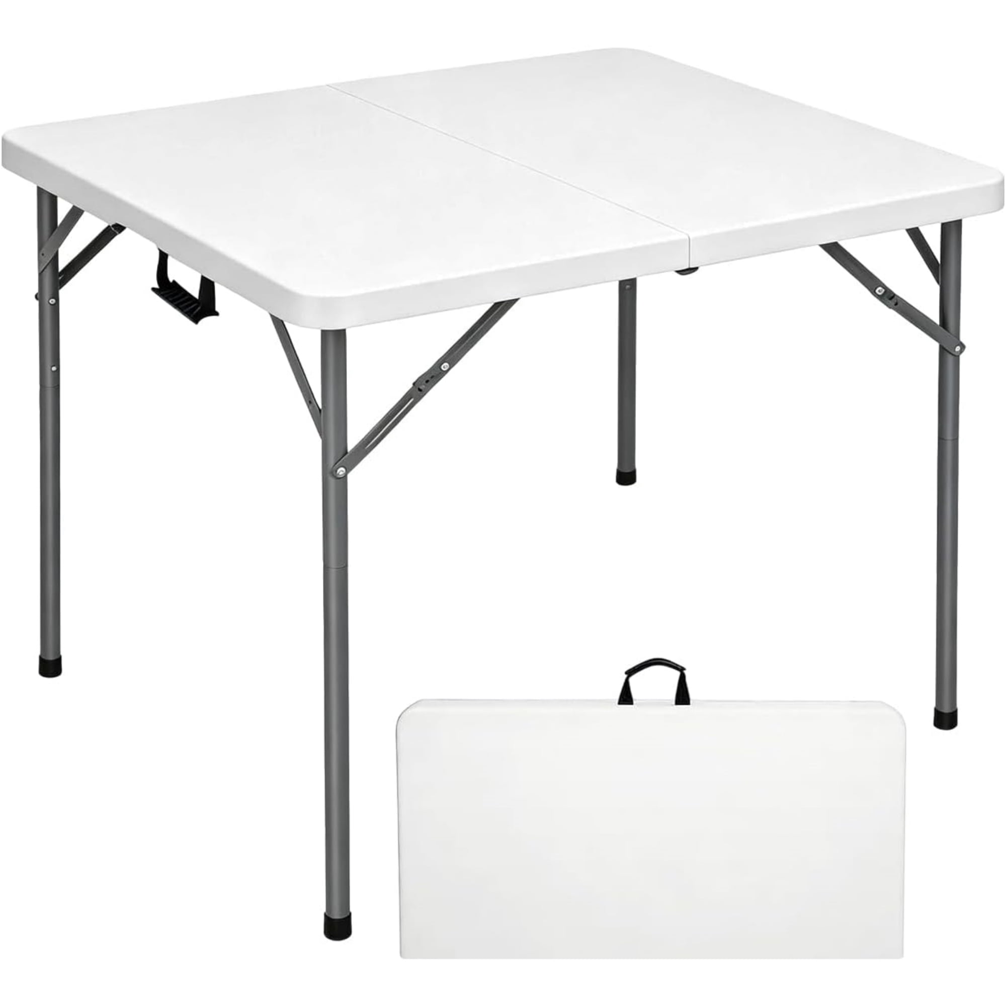 34" Square Folding Table, Fold-in-Half Utility Dining Portable Table ...