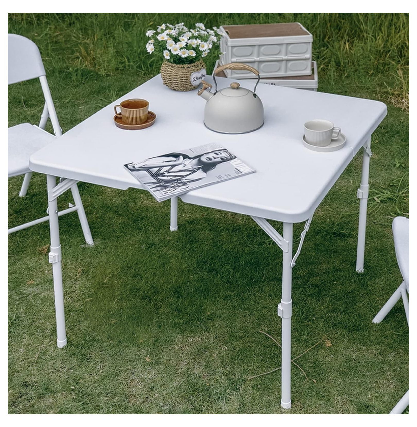 34'' Square Folding Table, Portable Card Table with Handle - 2 Height ...