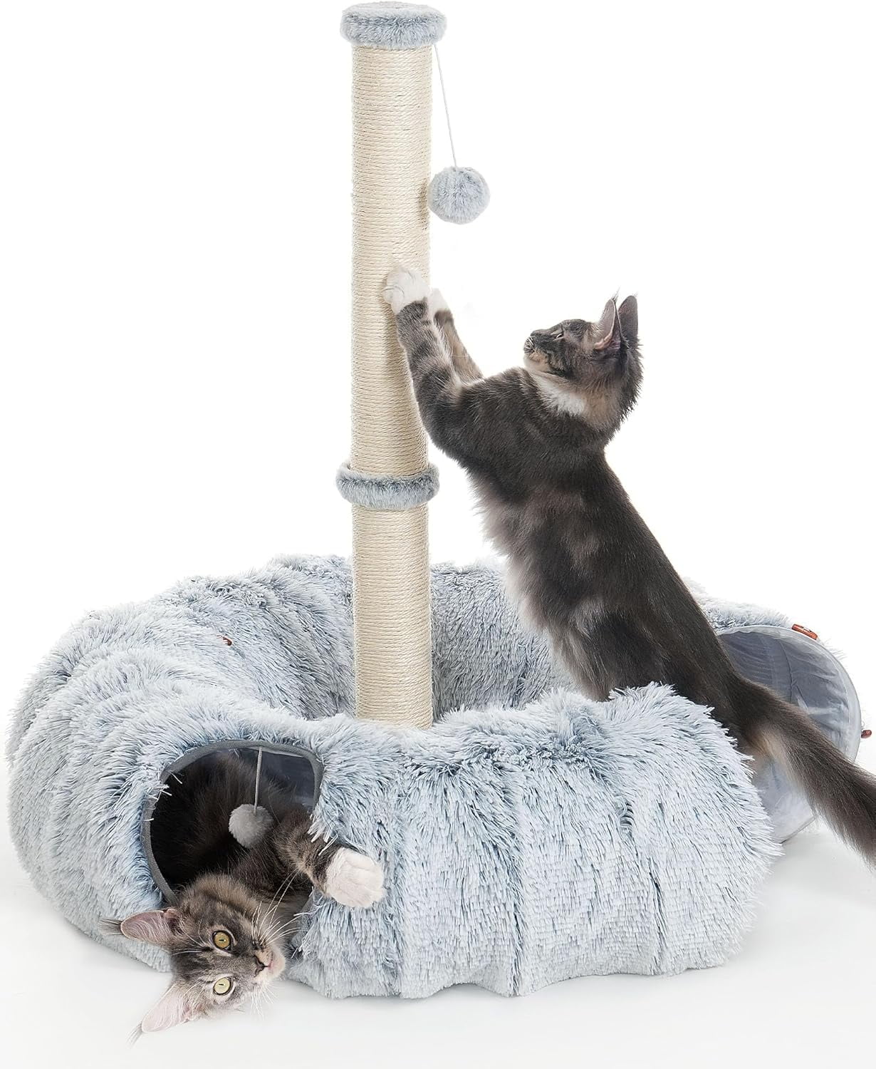3-in-1 Cat Toys 34'' Tall Cat Scratching Post with Donut Tunnel Fluffy ...