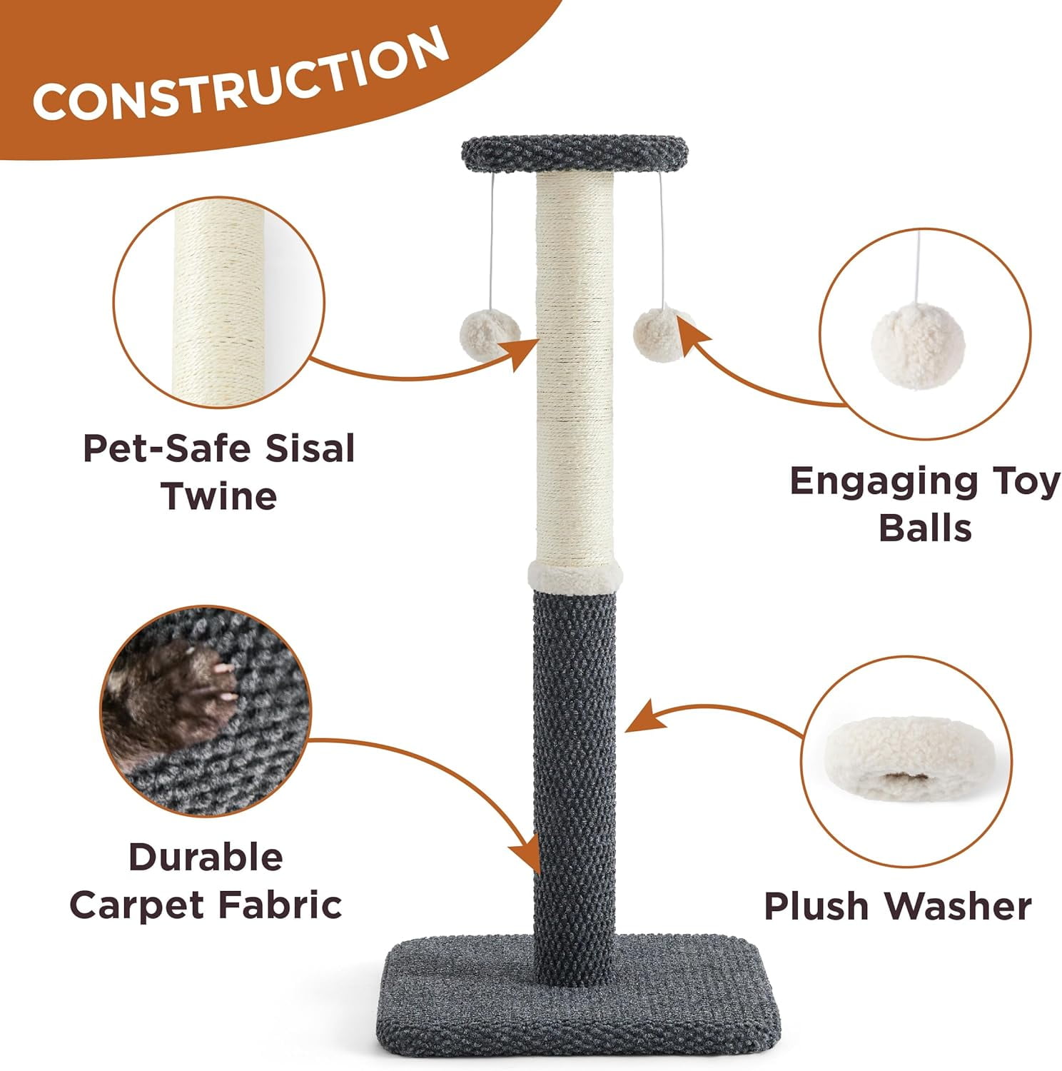 34" Tall Scratching Post - Sisal Rope with Hanging , - Walmart.com