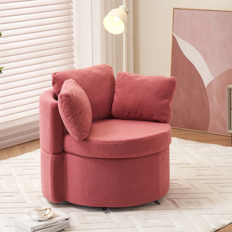 34" Teddy Fabric Swivel Chair with Storage - Plush 360° Rotating Lounge ...